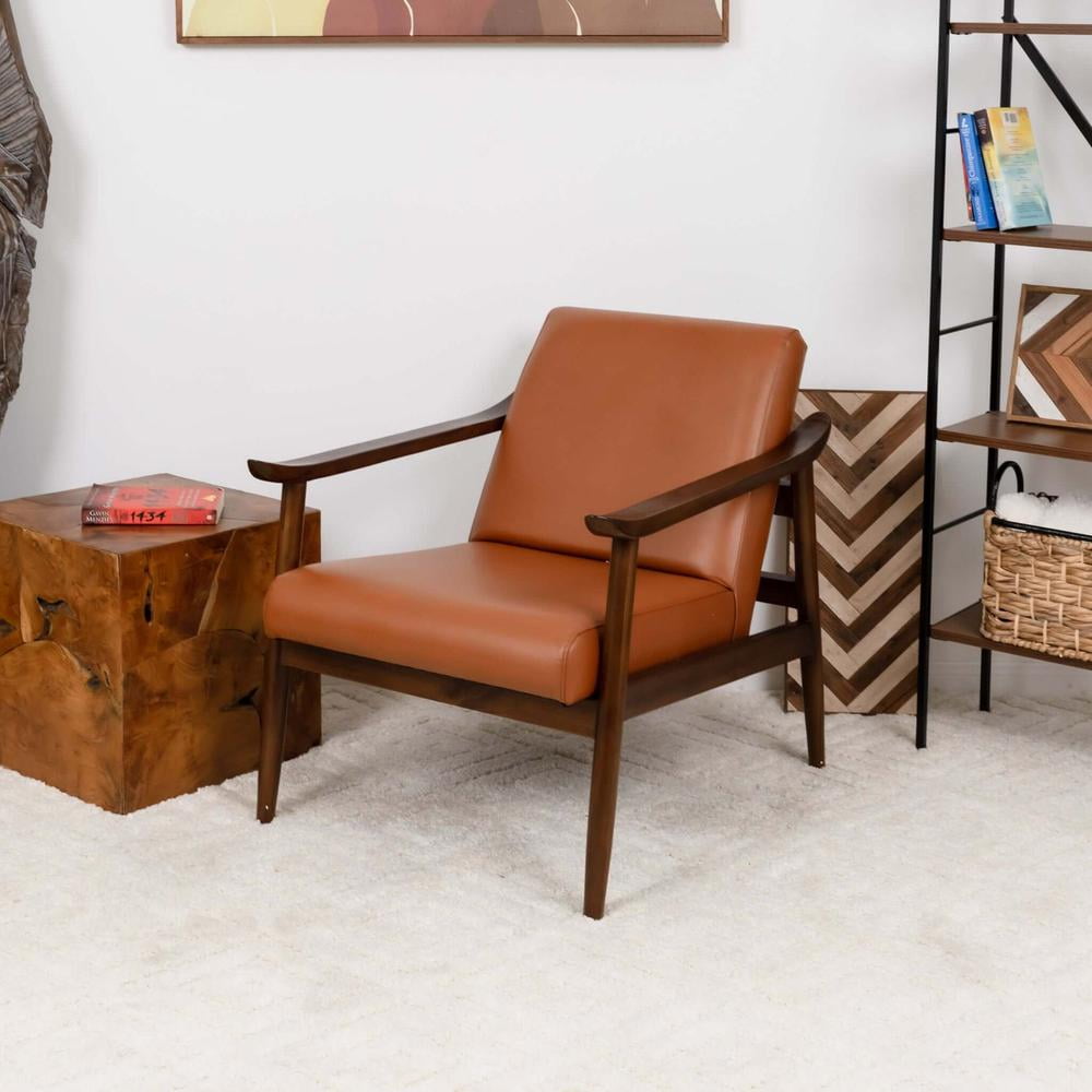 Camden Organic Modern Full Grain Leather Dark Tan Accent Armchair ...