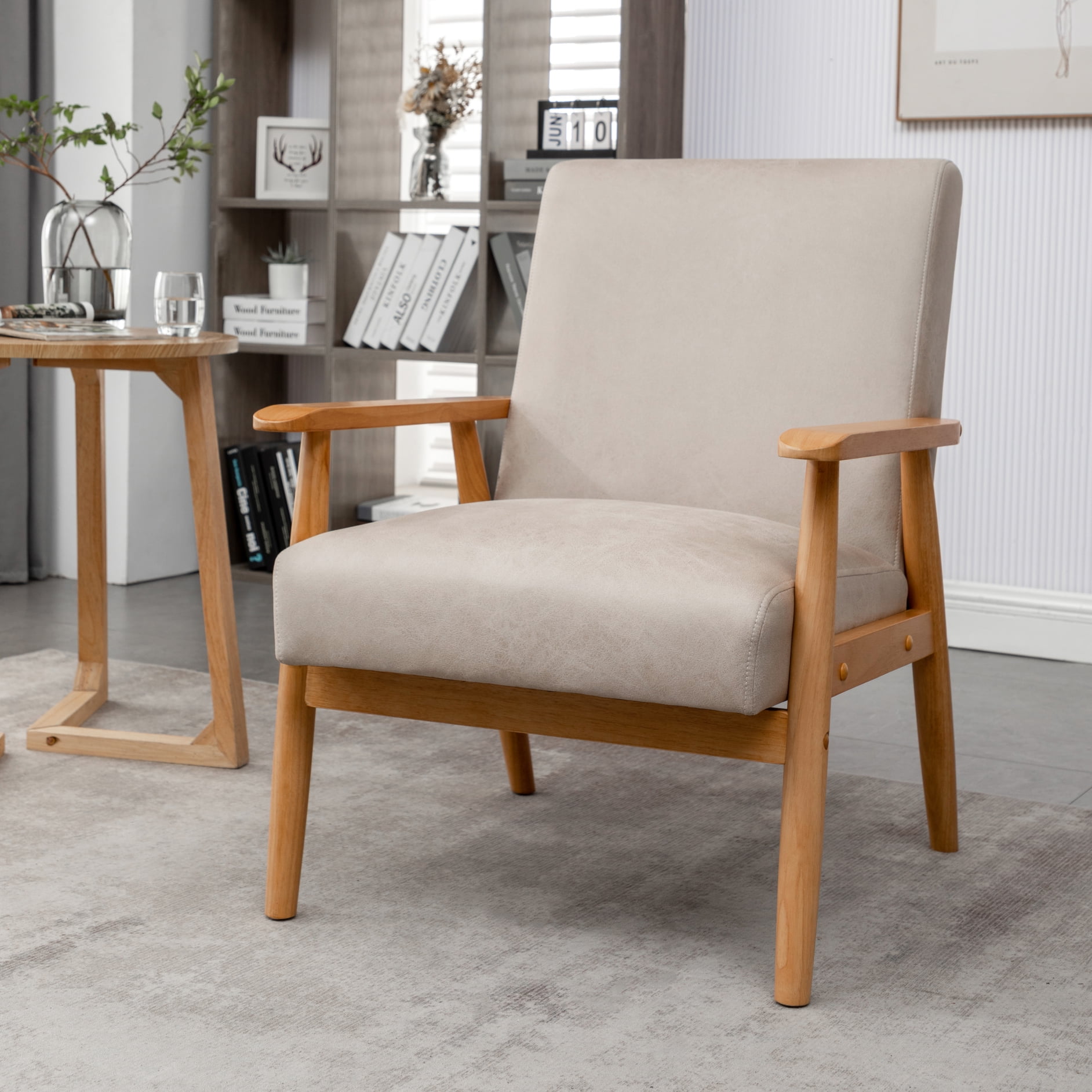 Camel 24.75'' Wide Arm Chair With Mid-century Flair. Solid Wood Arms ...