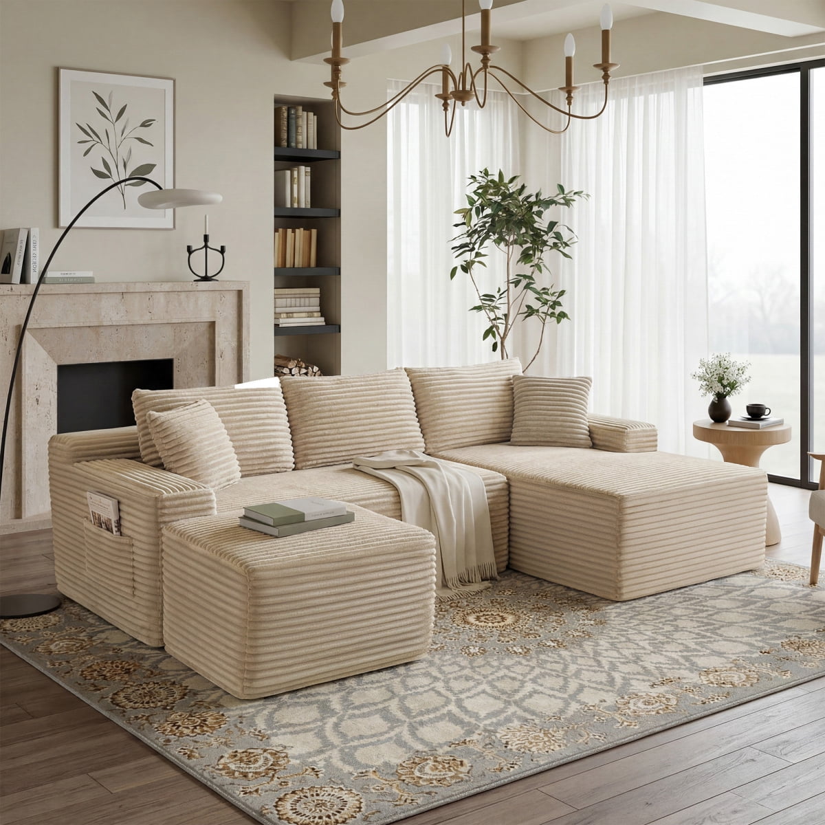 Camel 94.5" U-Shaped Cloud Sectional Sofa with Deep Seat,No Assembly ...