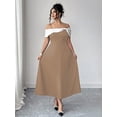 Camel And White Contrast Off-Shoulder Spaghetti Strap Bow A-Line Midi ...