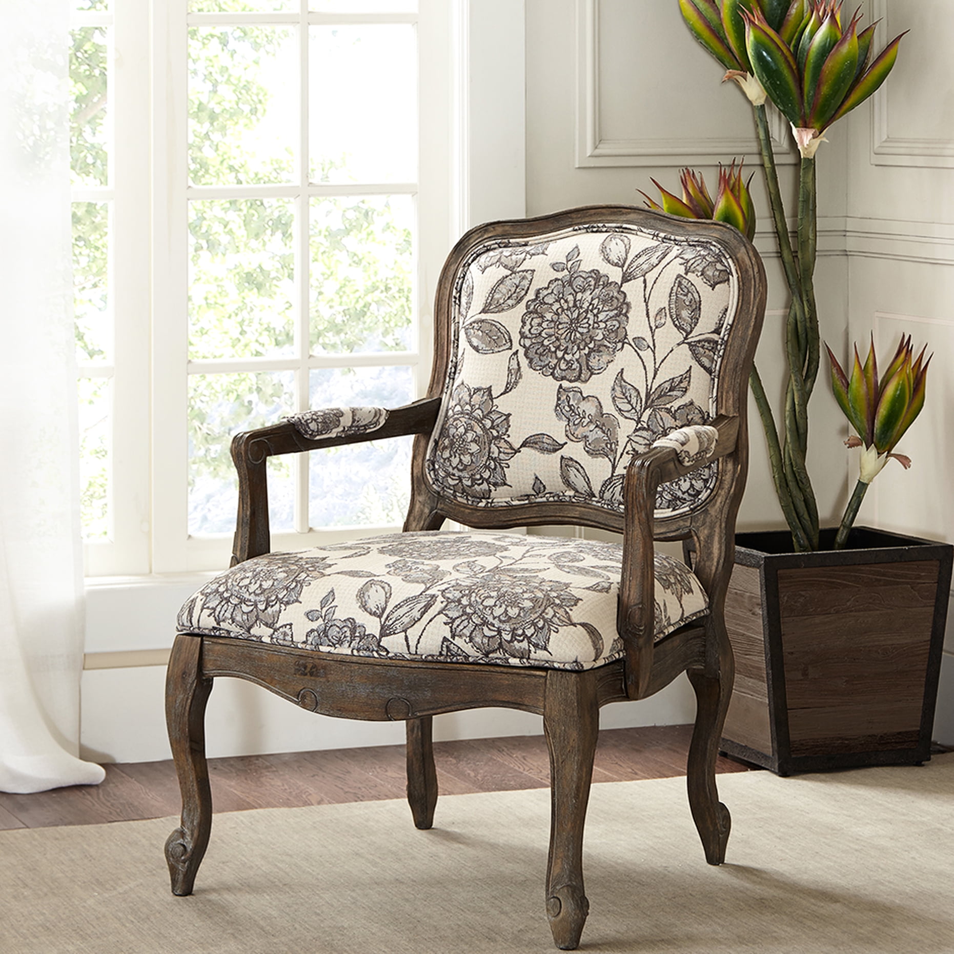 Camel Back Chair With Solid Wood Components And Stripe Upholstery ...