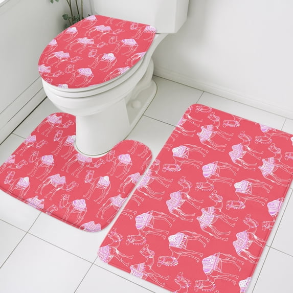 Camel Bathroom Rugs Set Abstract Lines Camel Pink Background Non Slip ...