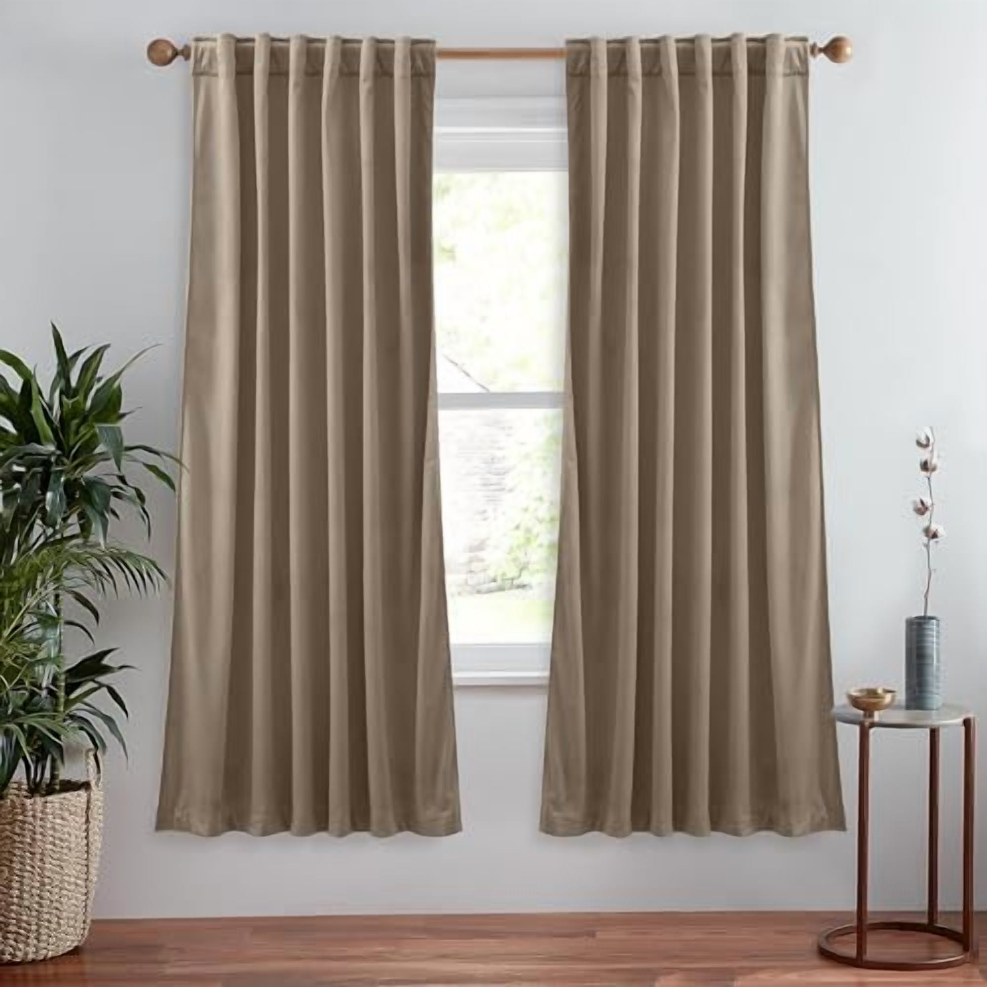 Camel Beige Velvet Curtains 72 inches Back Tab for Doorway, Thick Heavy ...