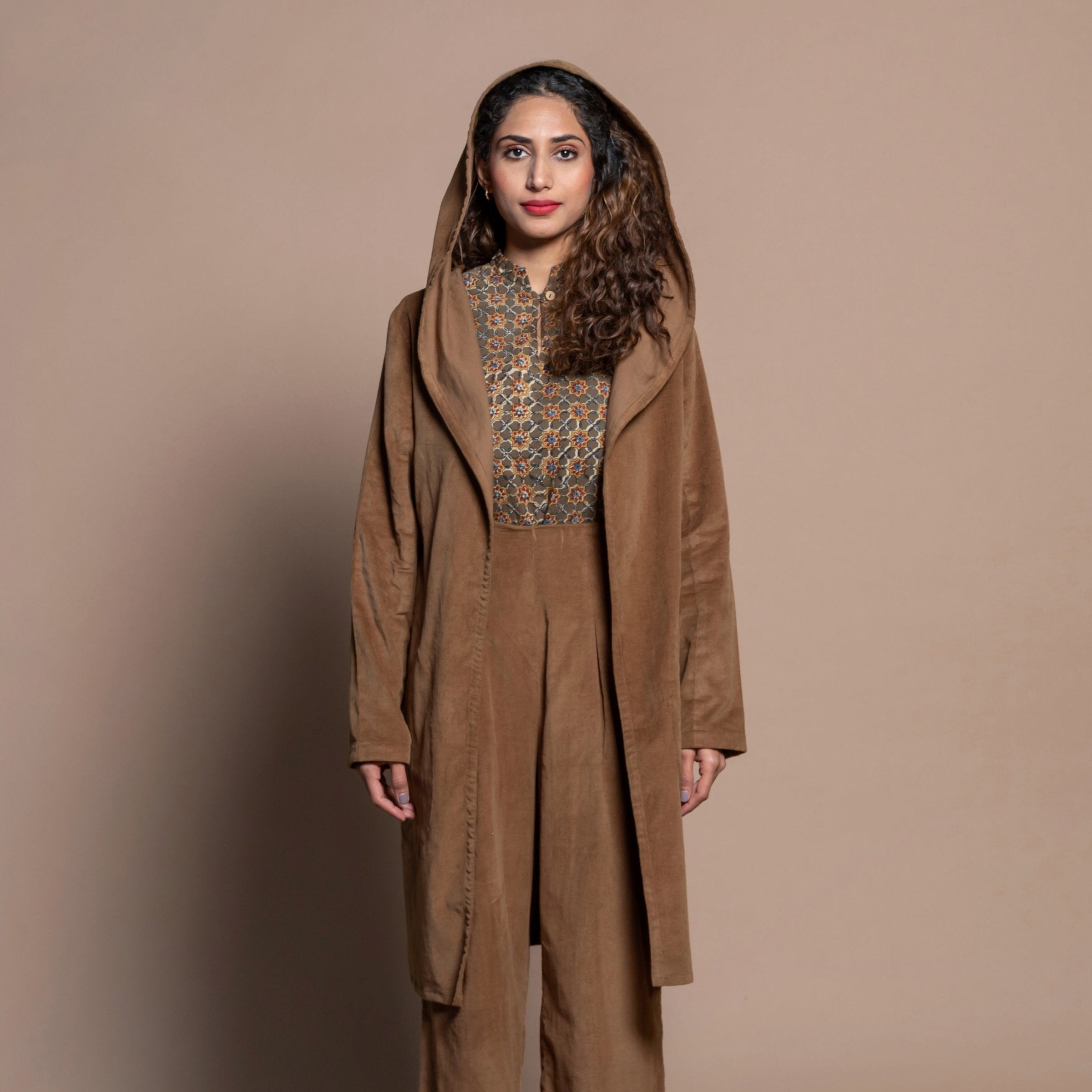 Camel Brown Cotton Velvet Front Open Hoodie Jacket - Walmart.com