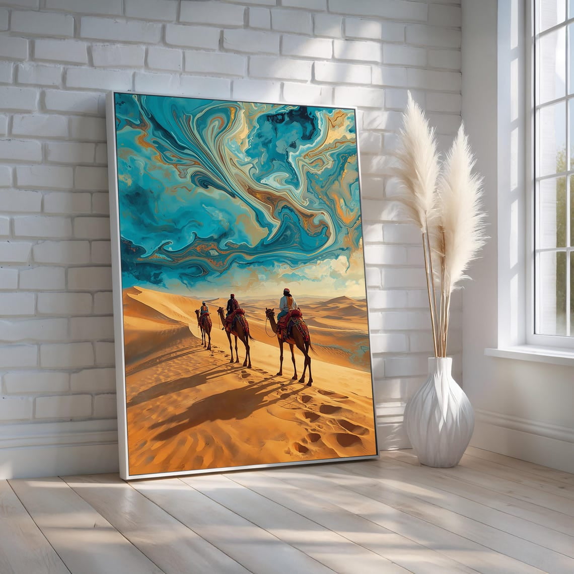 Camel Caravan Desert Canvas Wall Art | Majestic Sahara Landscape ...