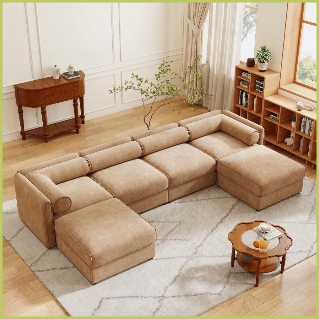 Camel Chenille Modular Sectional Sofa with Storage - Extra Large U ...