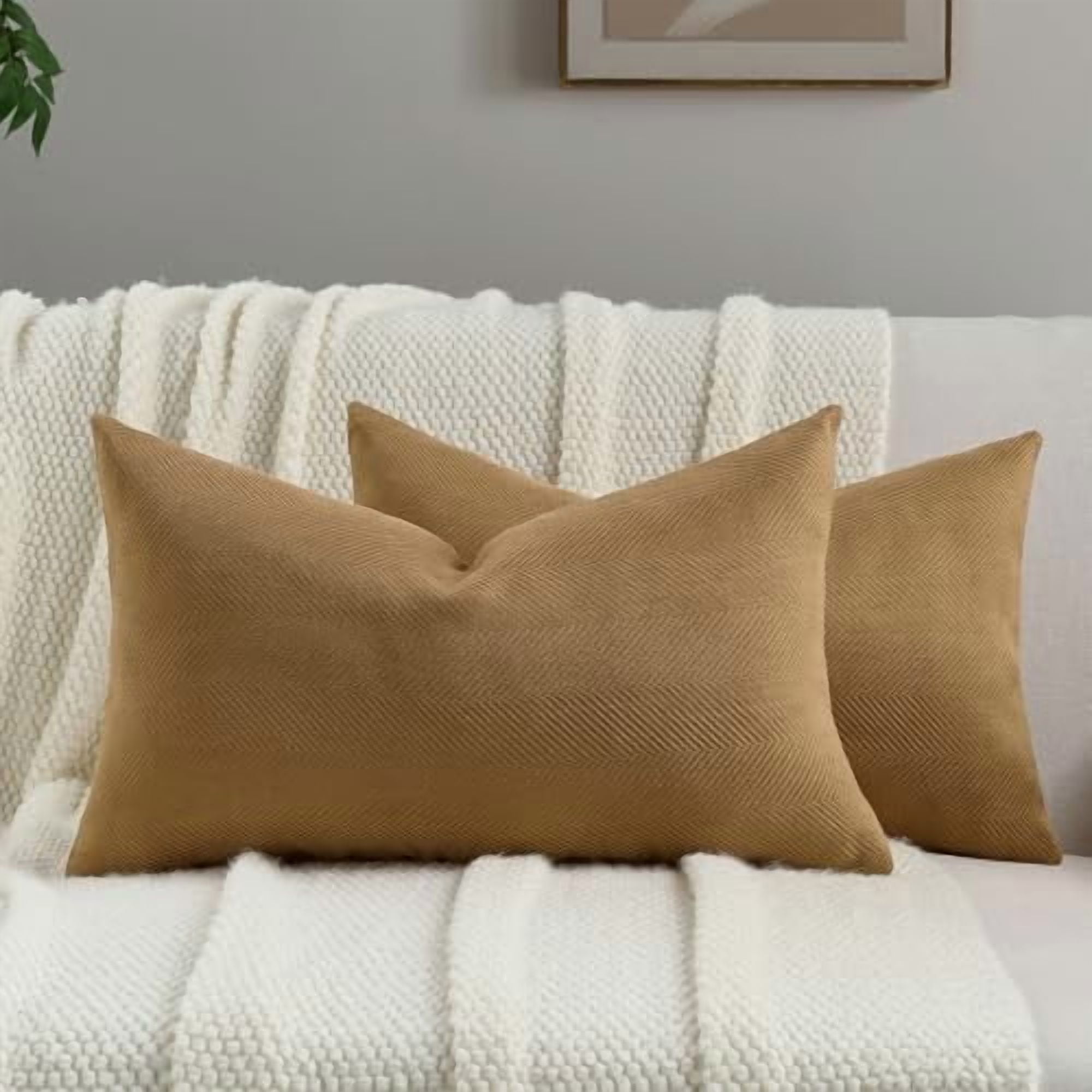Camel Chenille Throw Pillow Covers 12x20 Inch Set of 2,Soft Wide ...