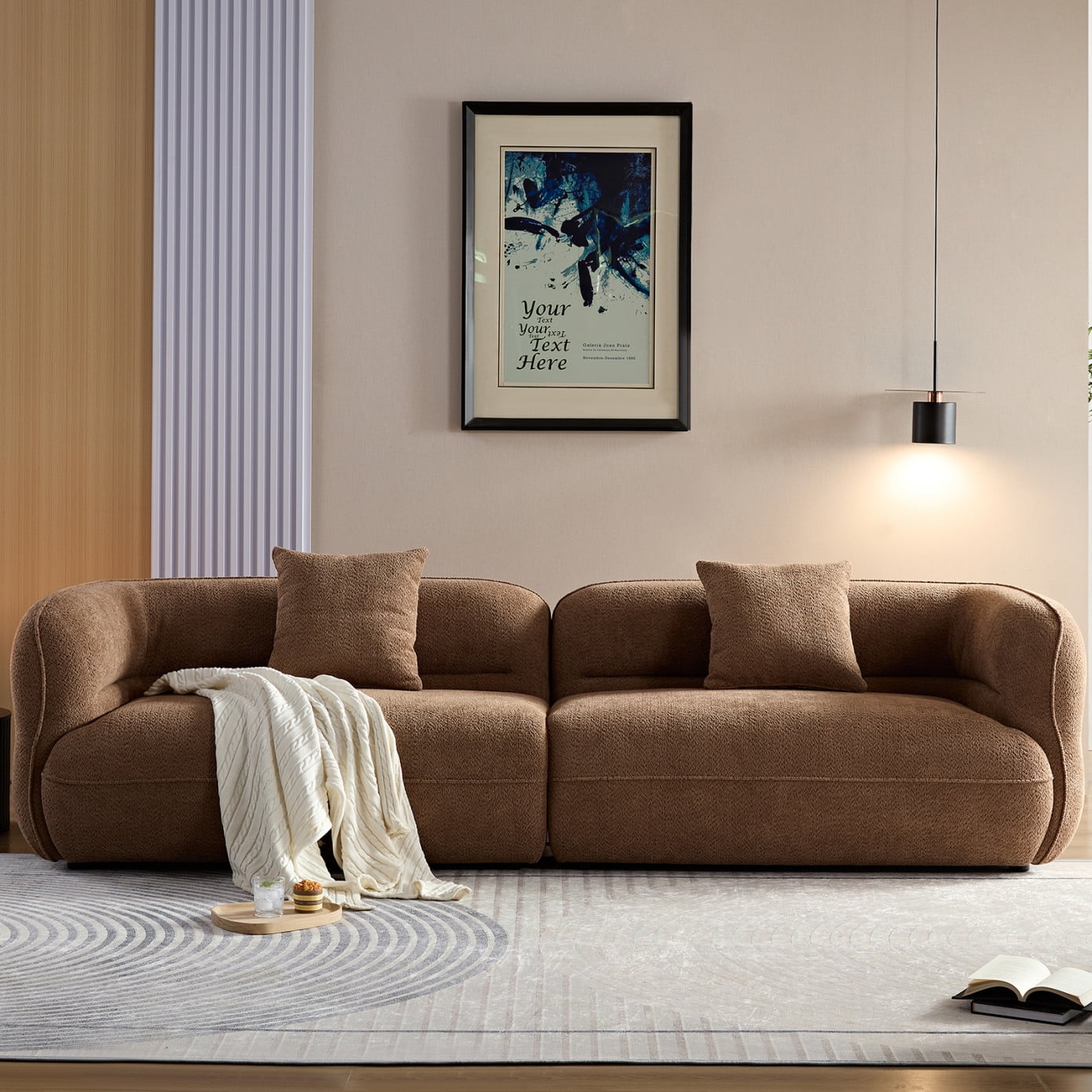 Camel Color Sectional Sofa with 2 Pillow, Sectional Sofa with Solid ...