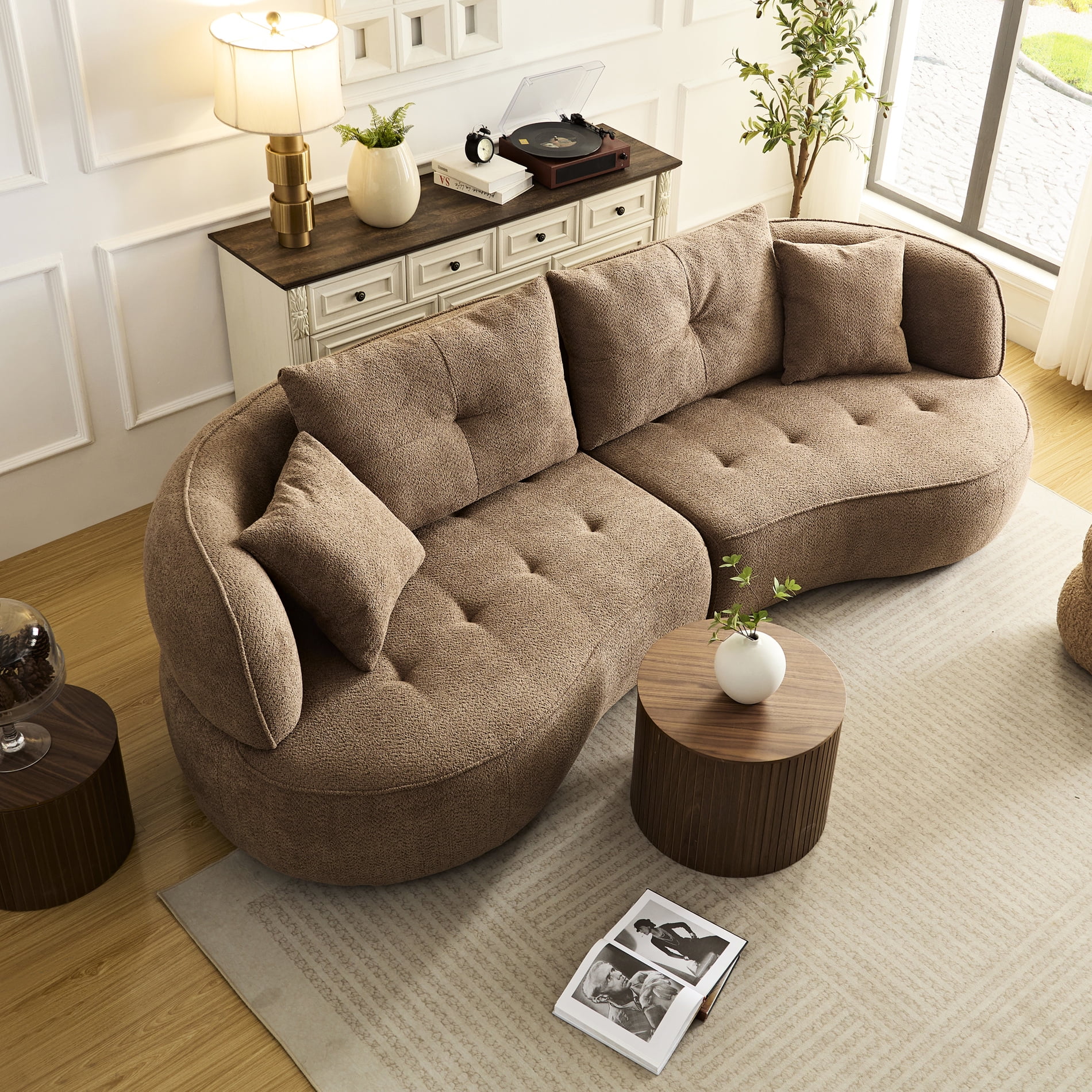 Camel Colored 4 Couch With Removable Pillows, Fabric, Solid Wood Construction, High Density ...