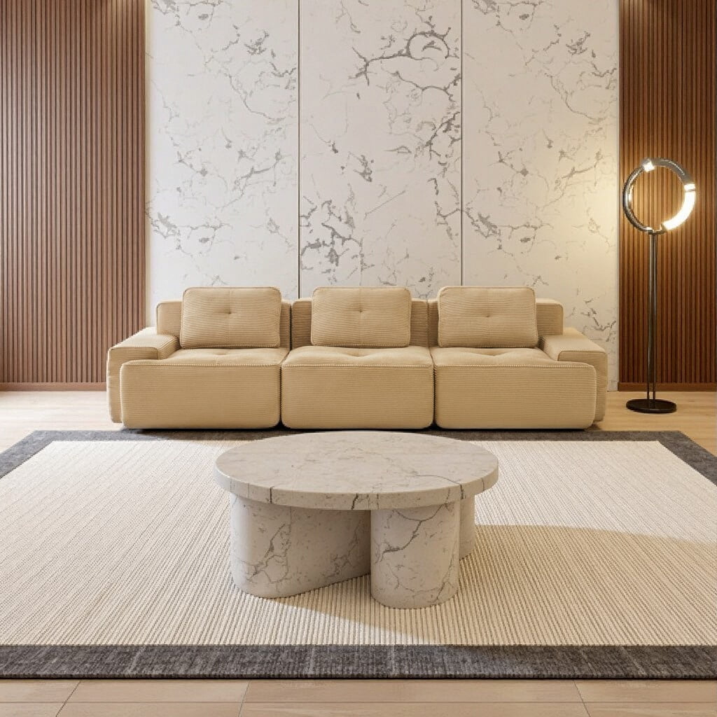 Camel Corduroy 3-Seater Modular Sectional Sofa - No Assembly, Deep Seat ...