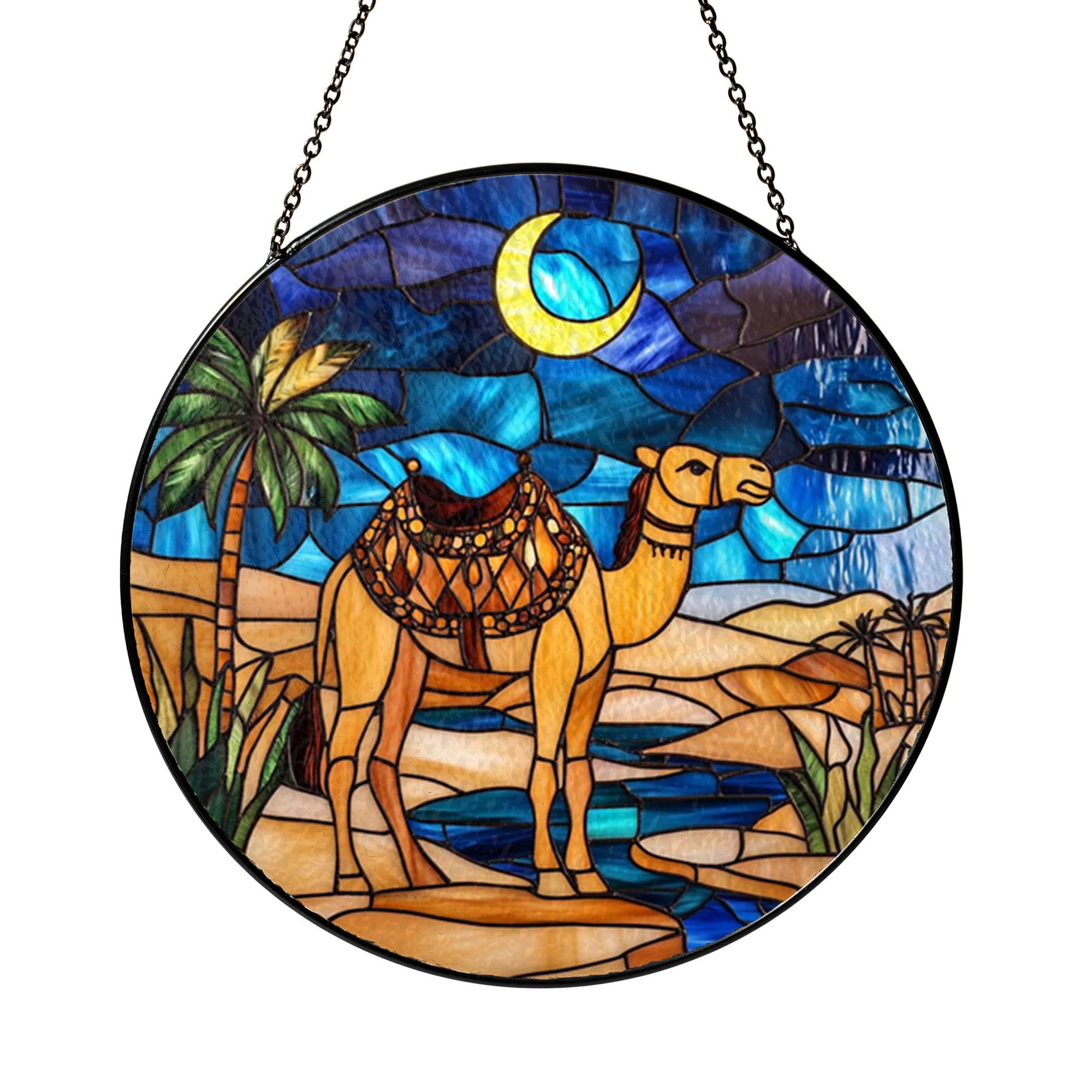 Camel Desert Oasis Stained Glass Suncatcher – Crescent Moon Window ...