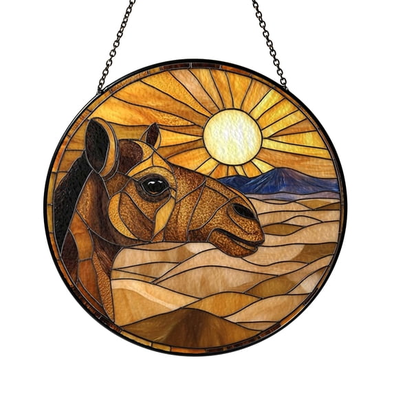 Camel in Desert Stained Glass Style Suncatcher Window Hanging Decor ...