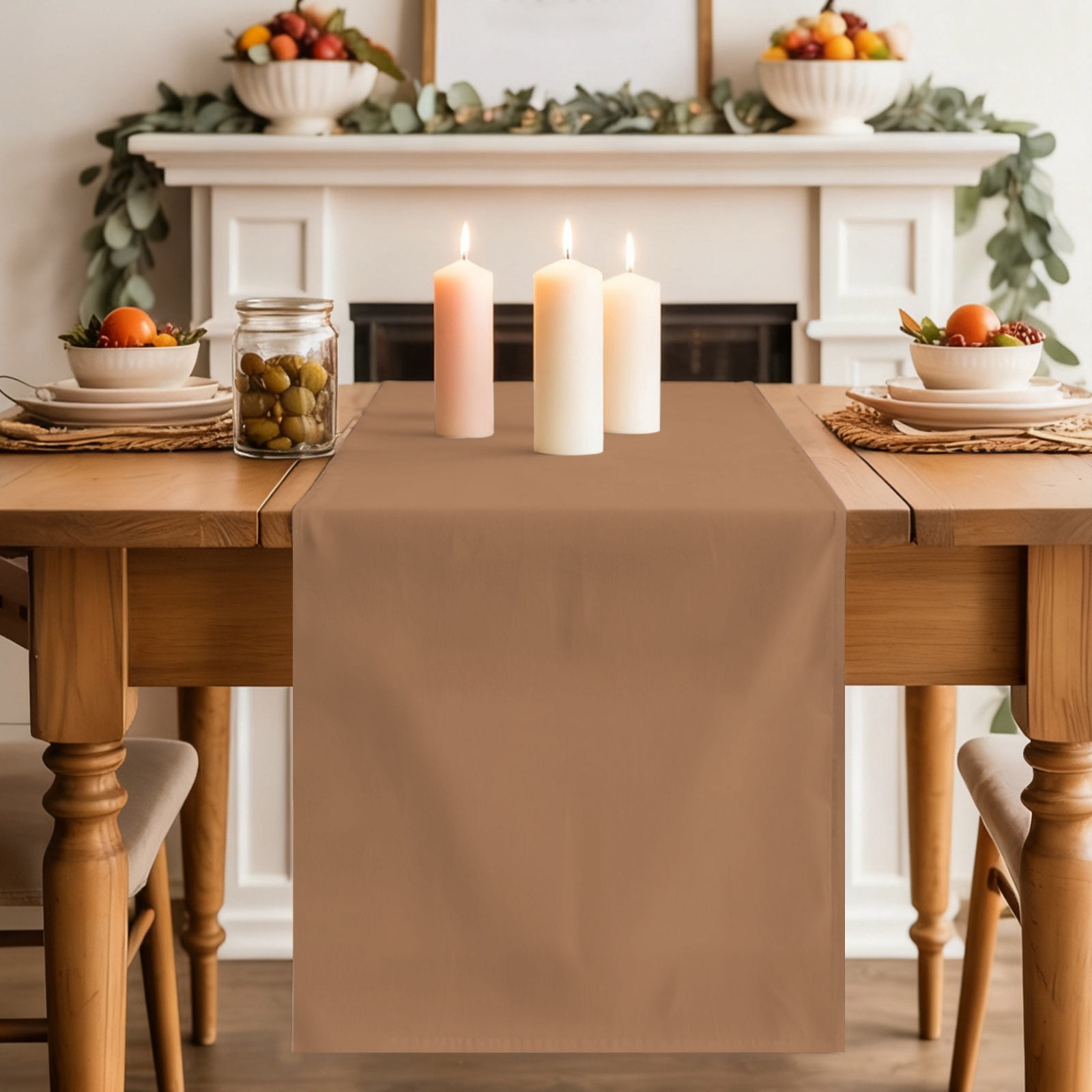 Camel Dining Table Runner, Light Brown Solid Background Autumnal Rustic ...
