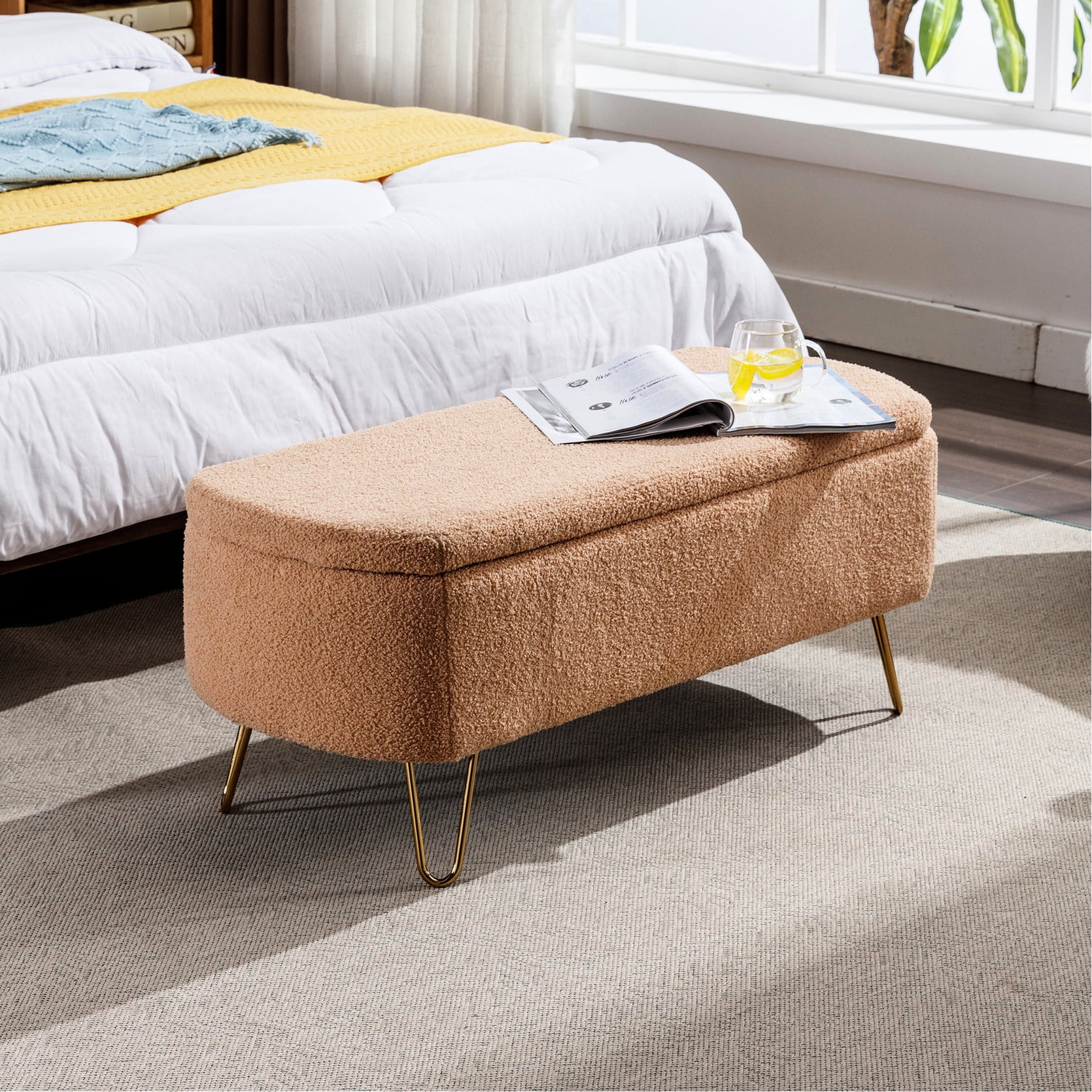 Camel Faux Fur Storage Bench | Relaxing Seat | End of Bed Zone ...