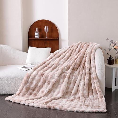 Camel Faux Fur Throw Blanket 50''x60'' Decorative Shaggy Velvet Blanket ...