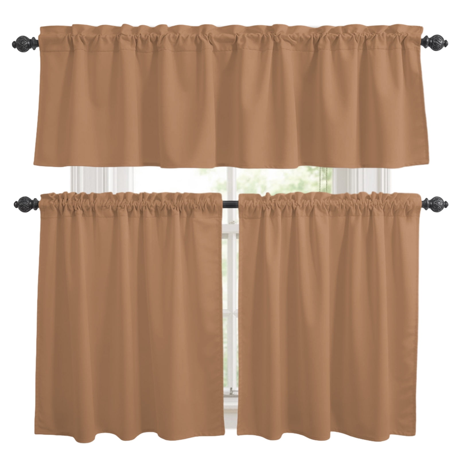 Camel Kitchen Curtains Set for Windows, Light Brown Solid Background ...