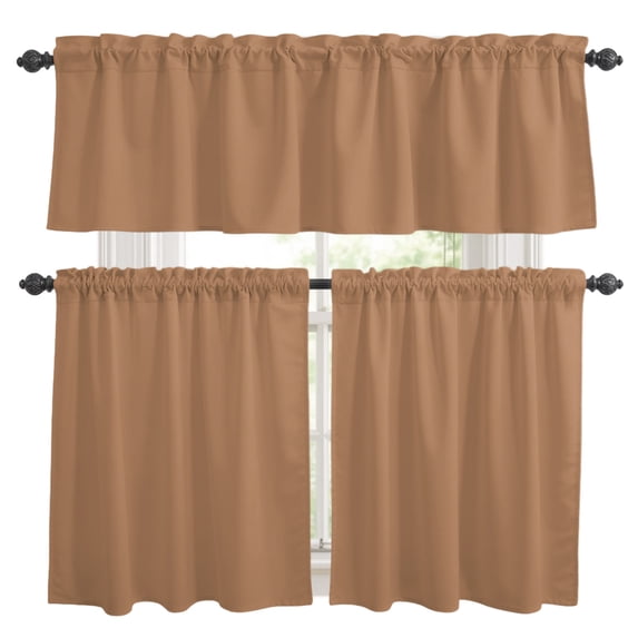 Camel Kitchen Curtains Valances 3 Piece Set, Light Brown Solid ...