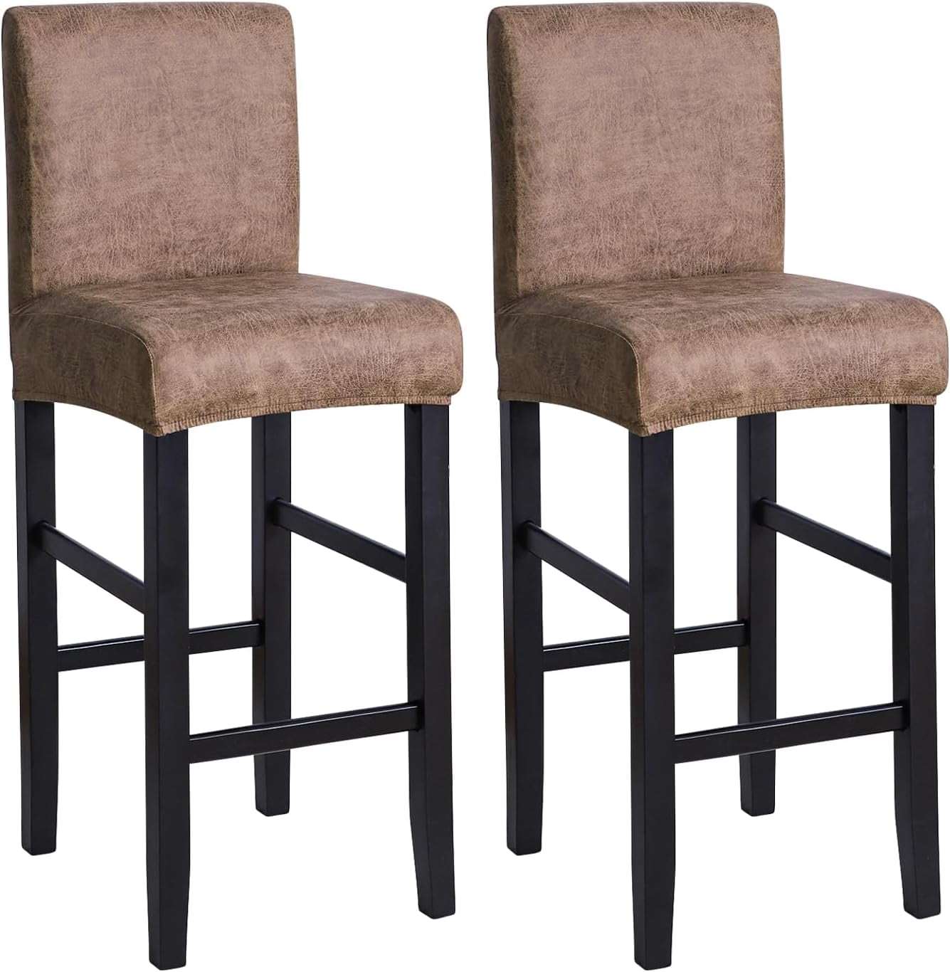 Camel Leather Looking Bar Stool Chair Covers - 2PC With Backs ...