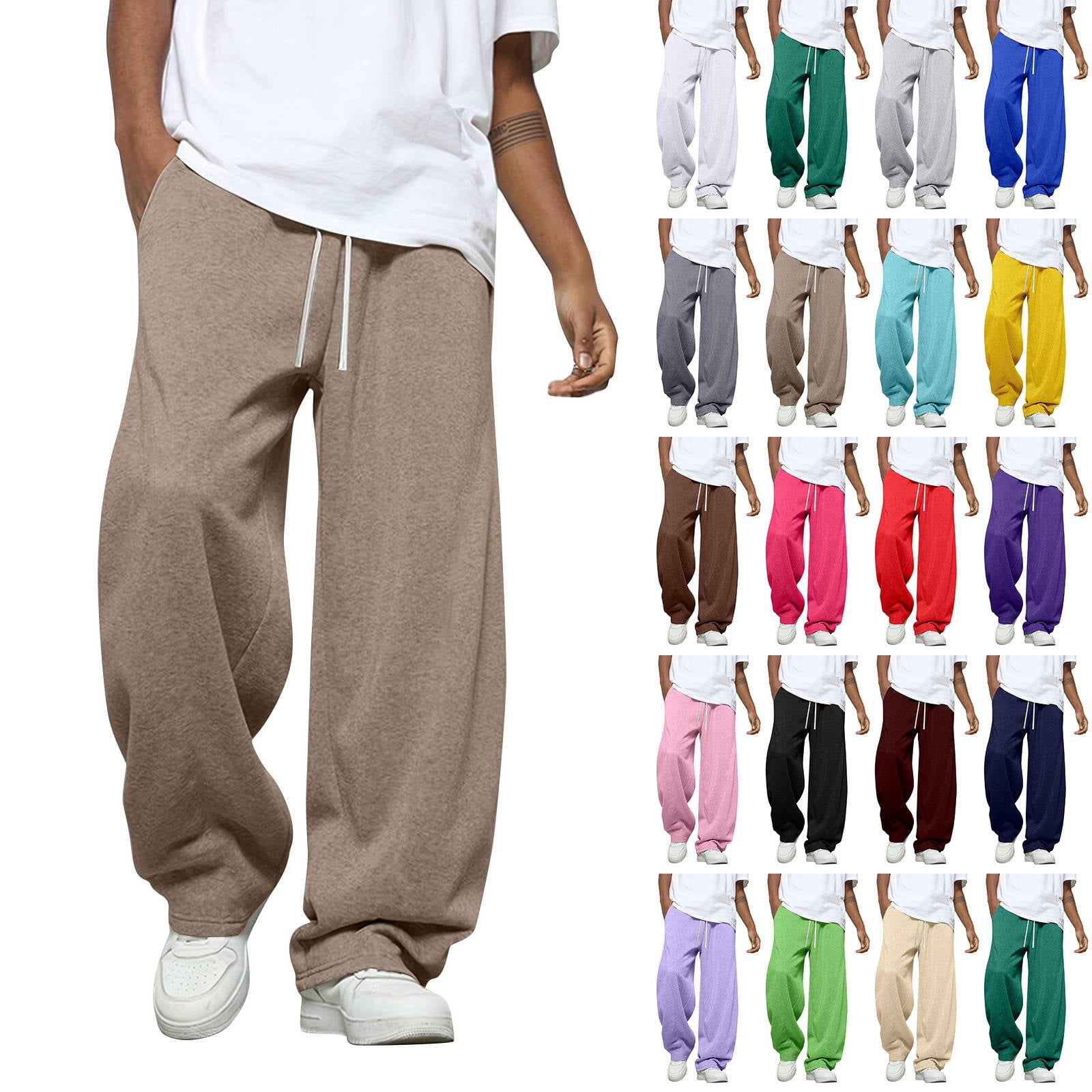 Camel Open Hem Sweatpants Mens Straight Wide Leg with Draw Sting and ...