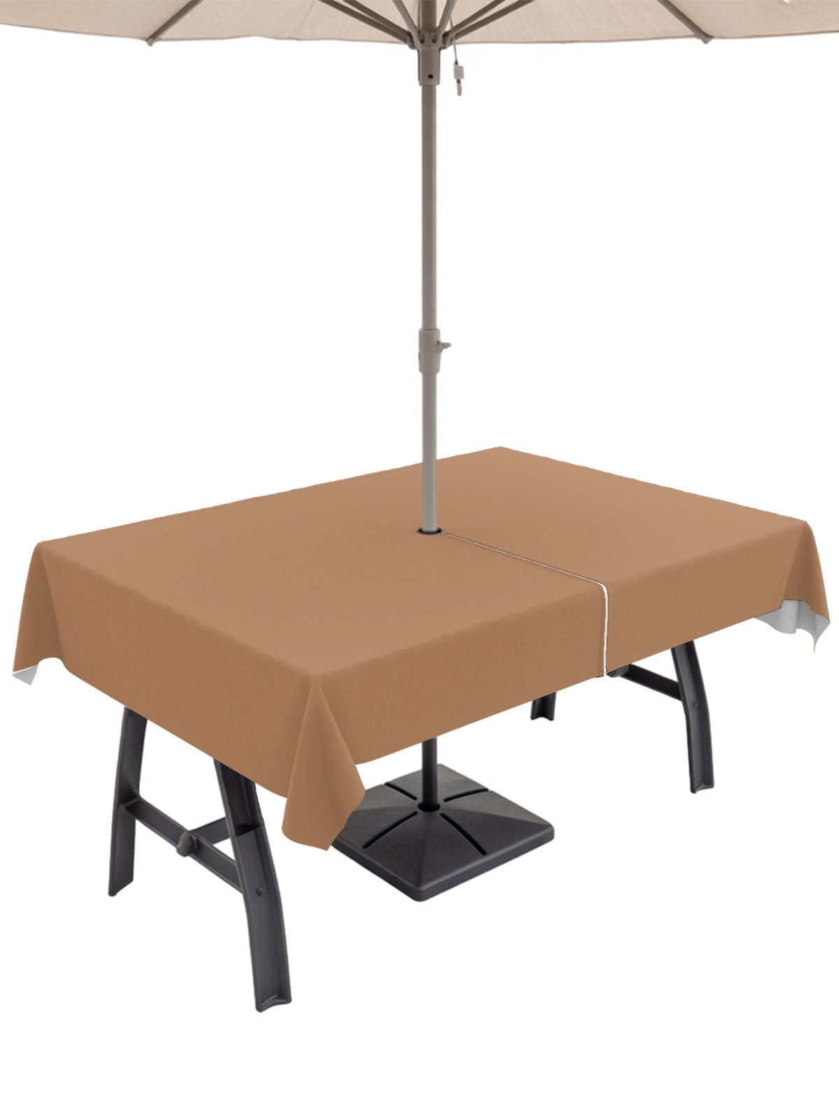 Camel Rectangle Outdoor Tablecloth with Umbrella Hole Light Brown Solid ...