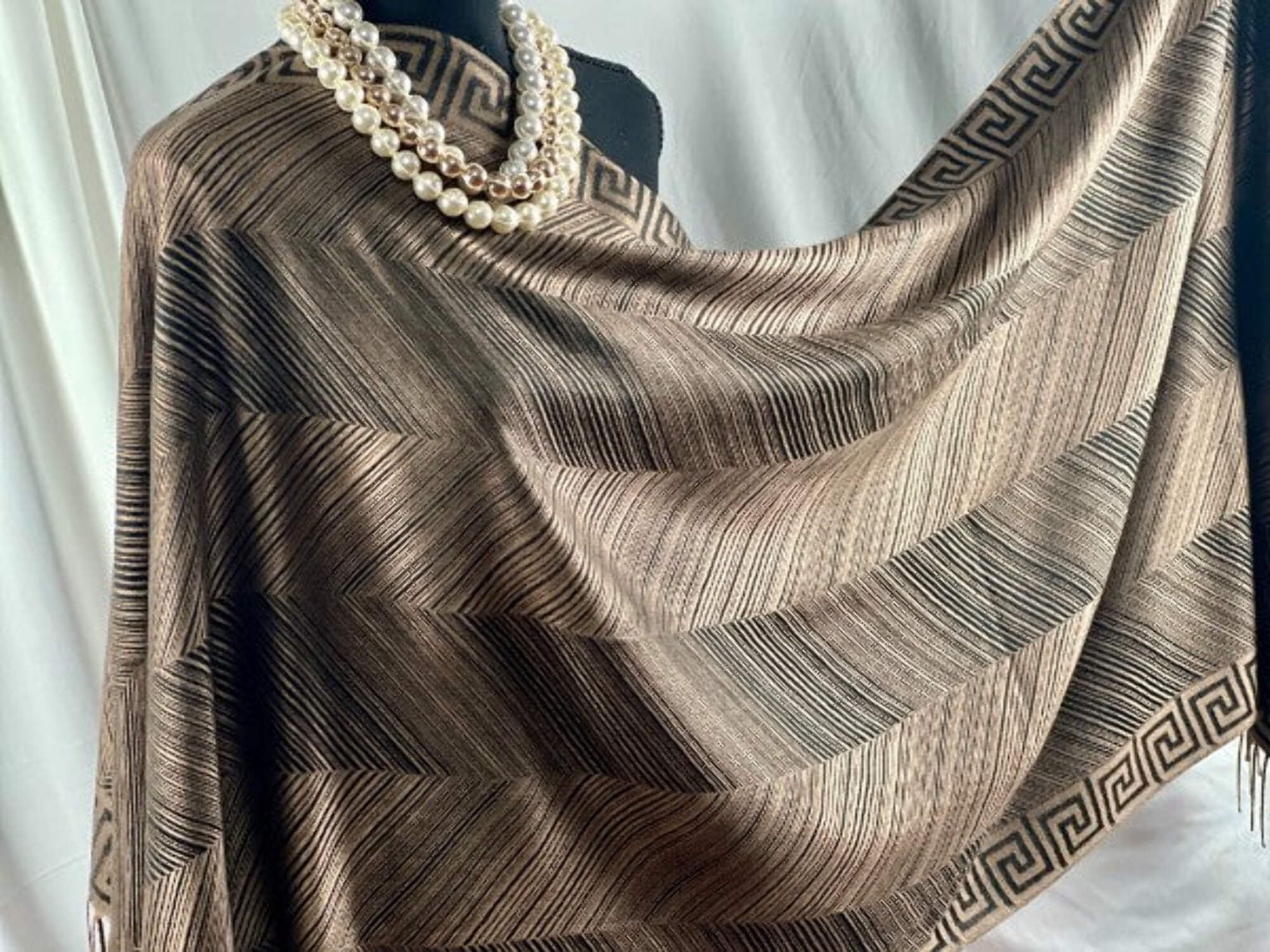 Camel Scarf Shining Scarf Vintage Herringbone Greek Key Border Pashmina ...