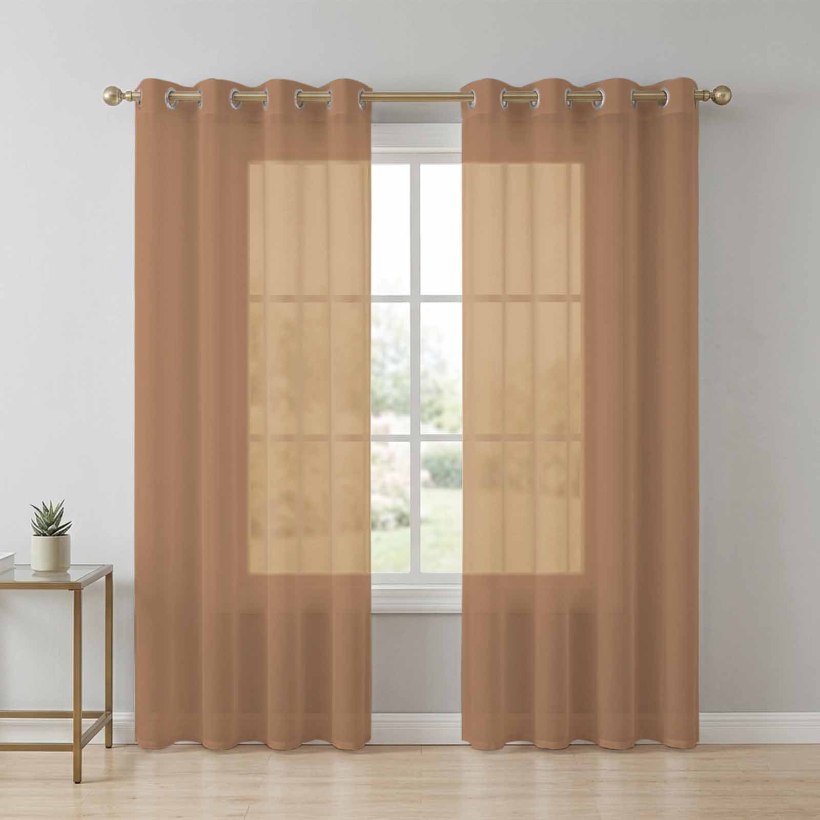 Camel Sheer Curtains 96 Inch Long 2 Panels, Light Brown Solid ...
