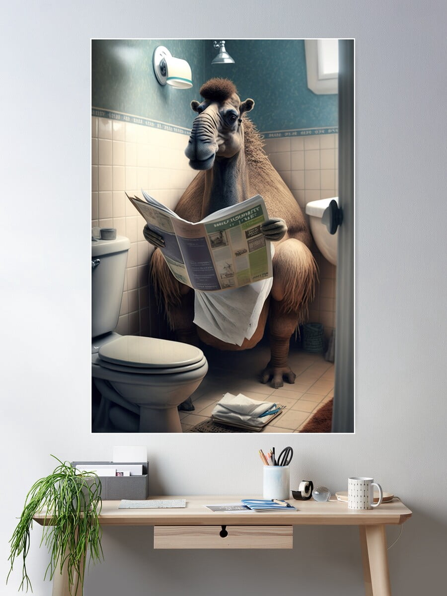 Camel Sitting On The Toilet Reading A Newspaper Poster Wall Art, Modern ...
