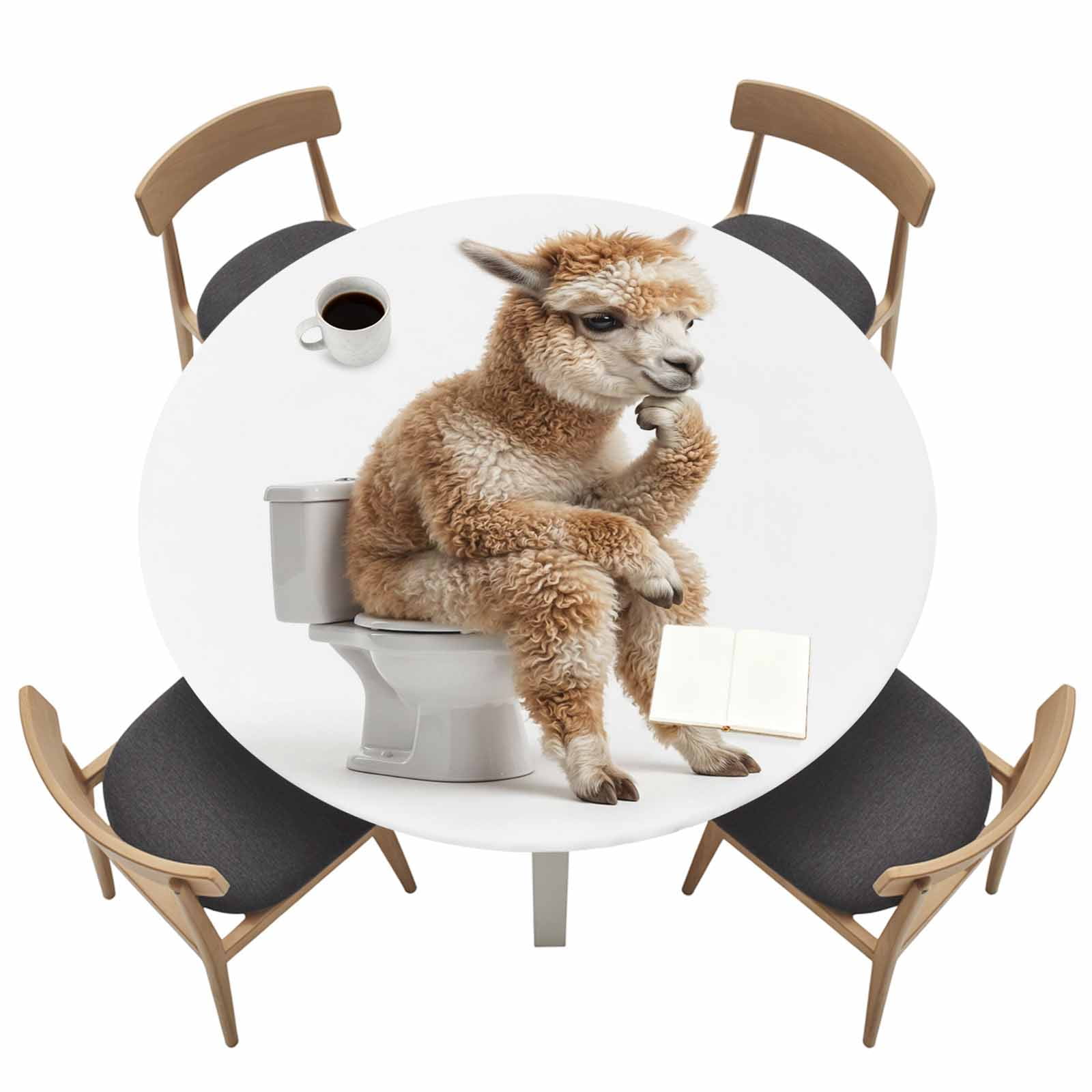 Camel Sitting on The Toilet Thinking Round Fitted Tablecloth with ...