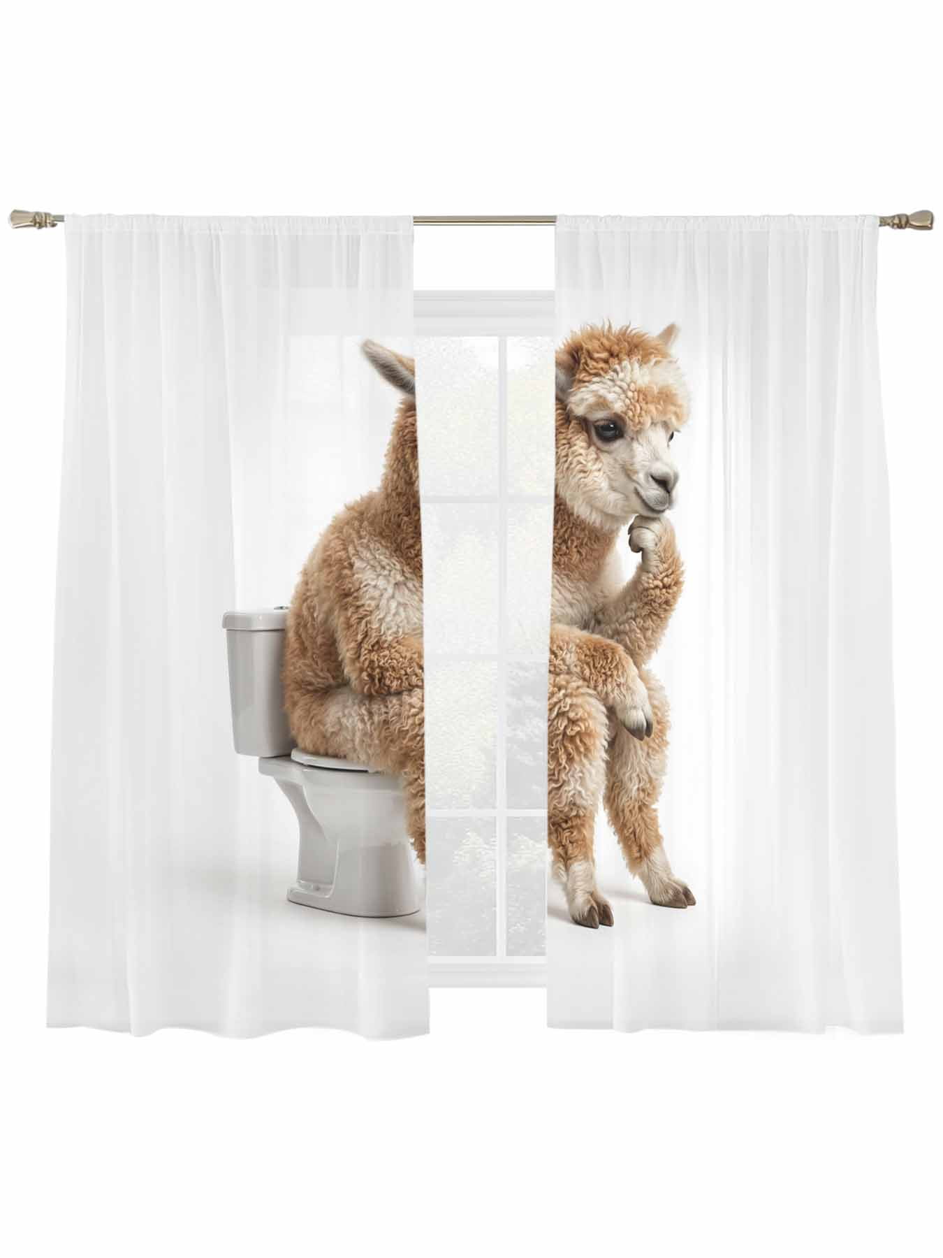 Camel Sitting on The Toilet Thinking Sheer Curtains 2 Panels Set ...