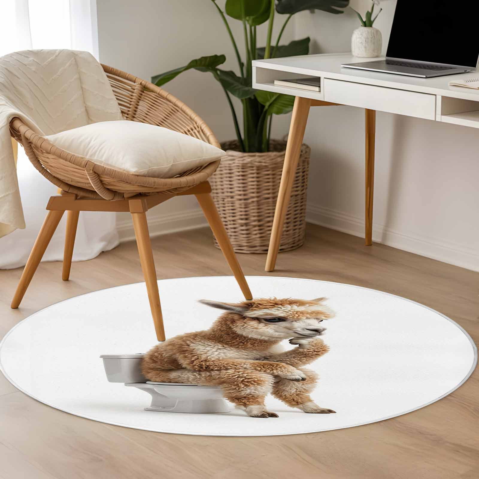 Camel Sitting on The Toilet Thinking 3.3ft Round Rug for Bedroom ...