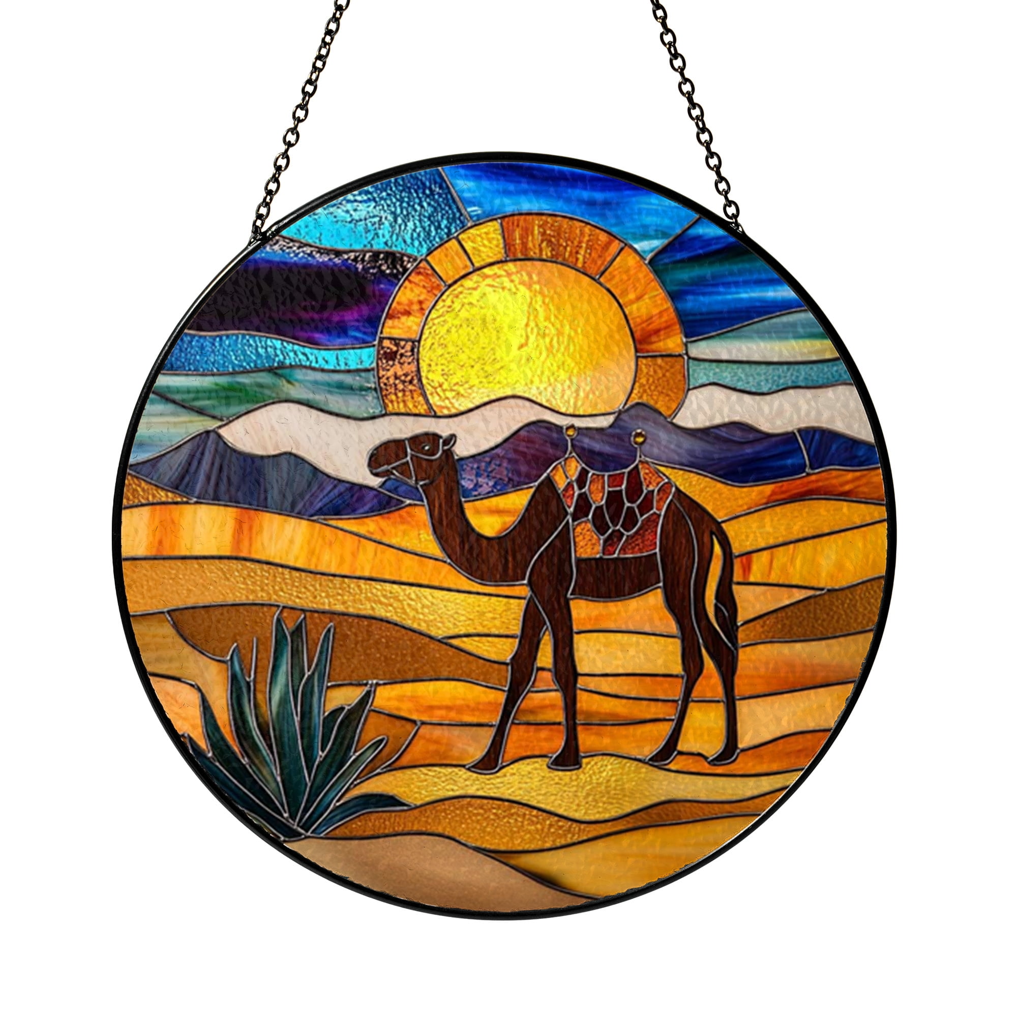 Camel at Sunset Stained Glass Suncatcher Window Hanging, Desert Dunes ...