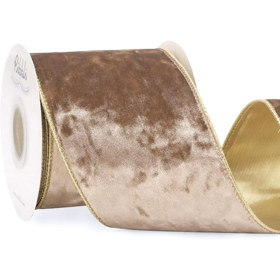 Camel Velvet Wired Ribbon 4 Inch Metallic Khaki Crushed Velvet ...