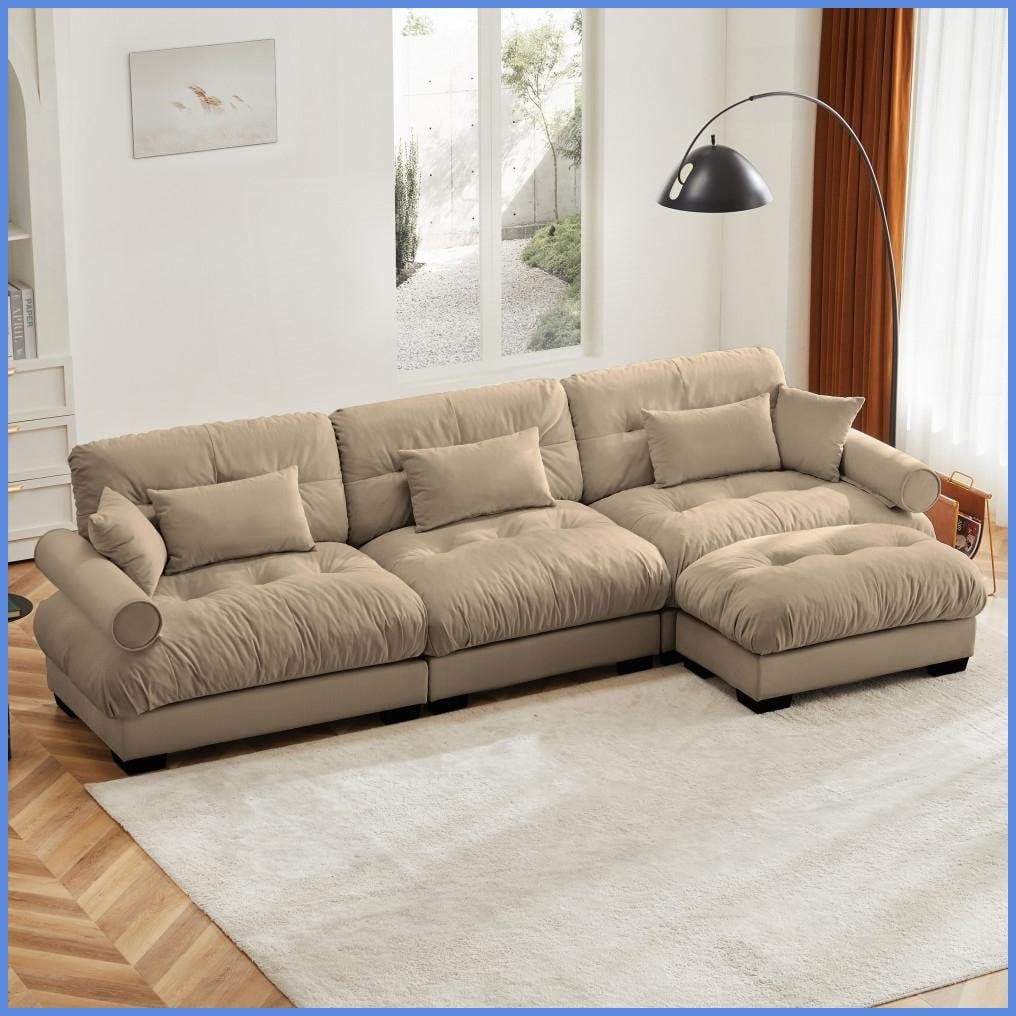Camel Vintage Velvet Oversized Modular Sectional Sofa - Cloud-Like ...