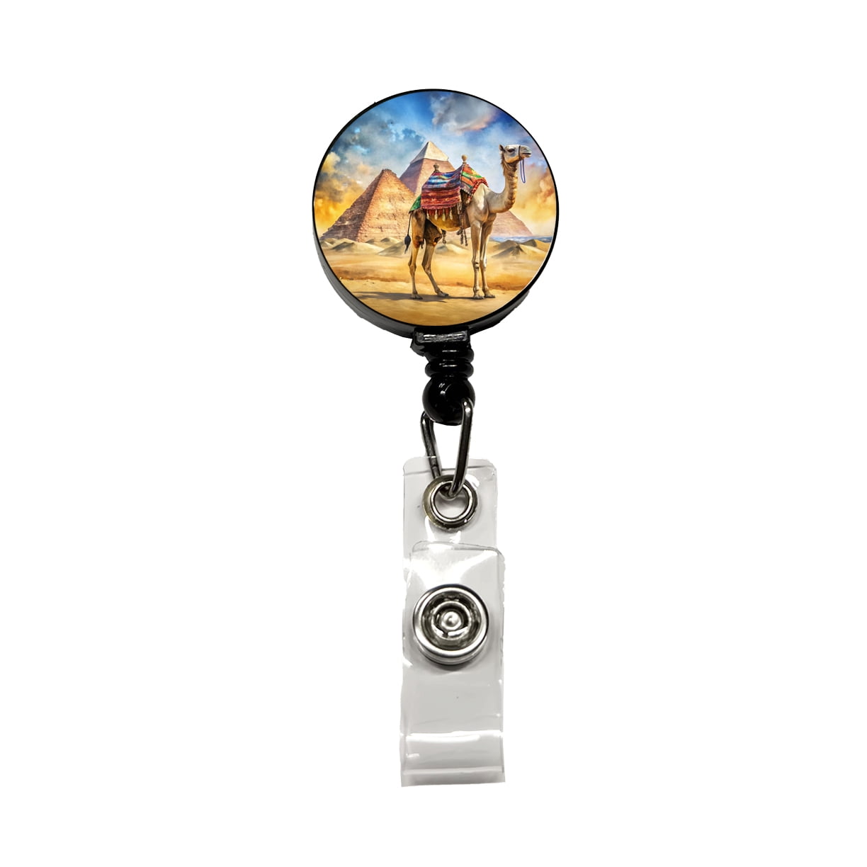 Camel With Pyramids In Background Watercolor Retractable Reel ID Badge ...