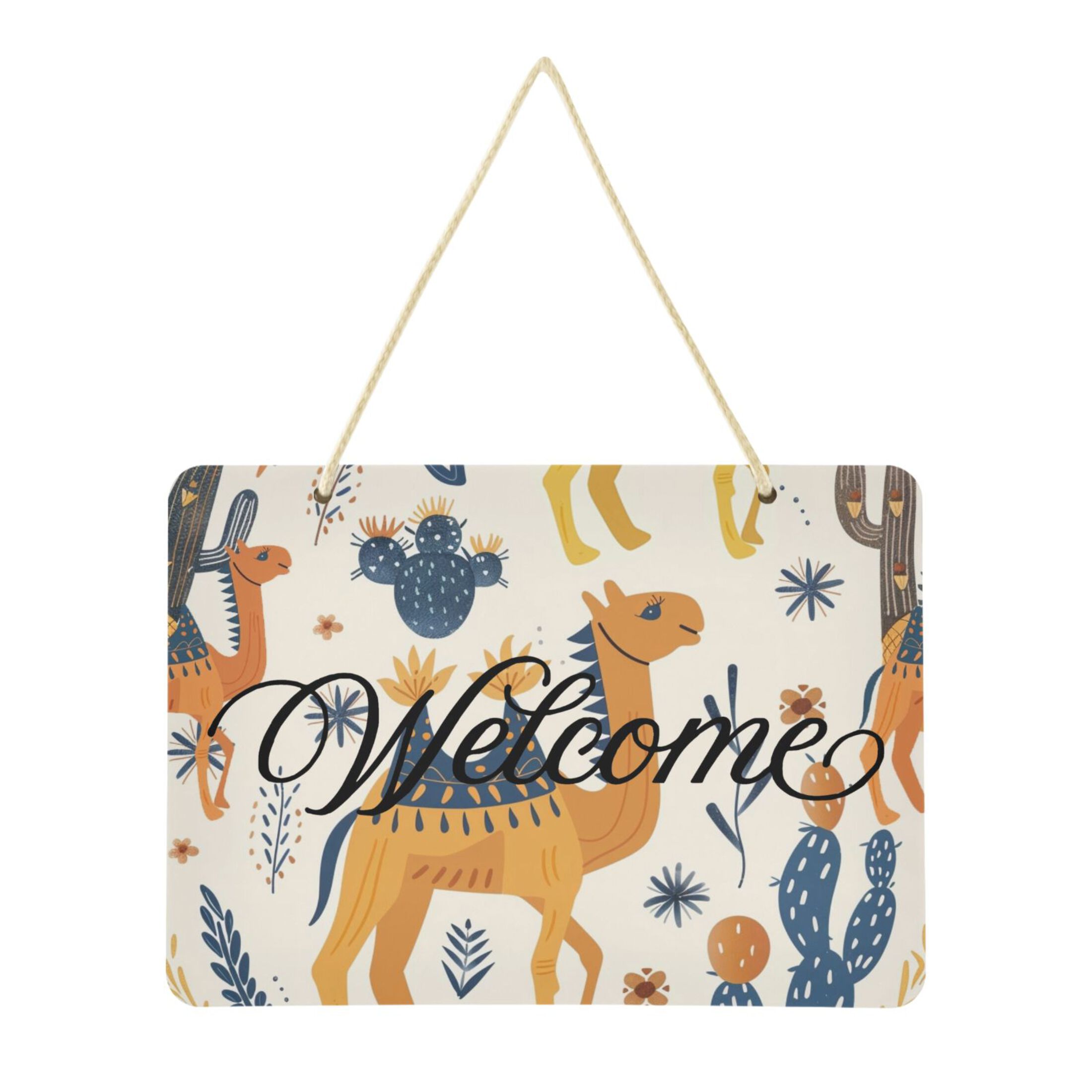 Camel and Cactus Welcome Sign Front Door PVC 14x10 inch Hanger Hello ...