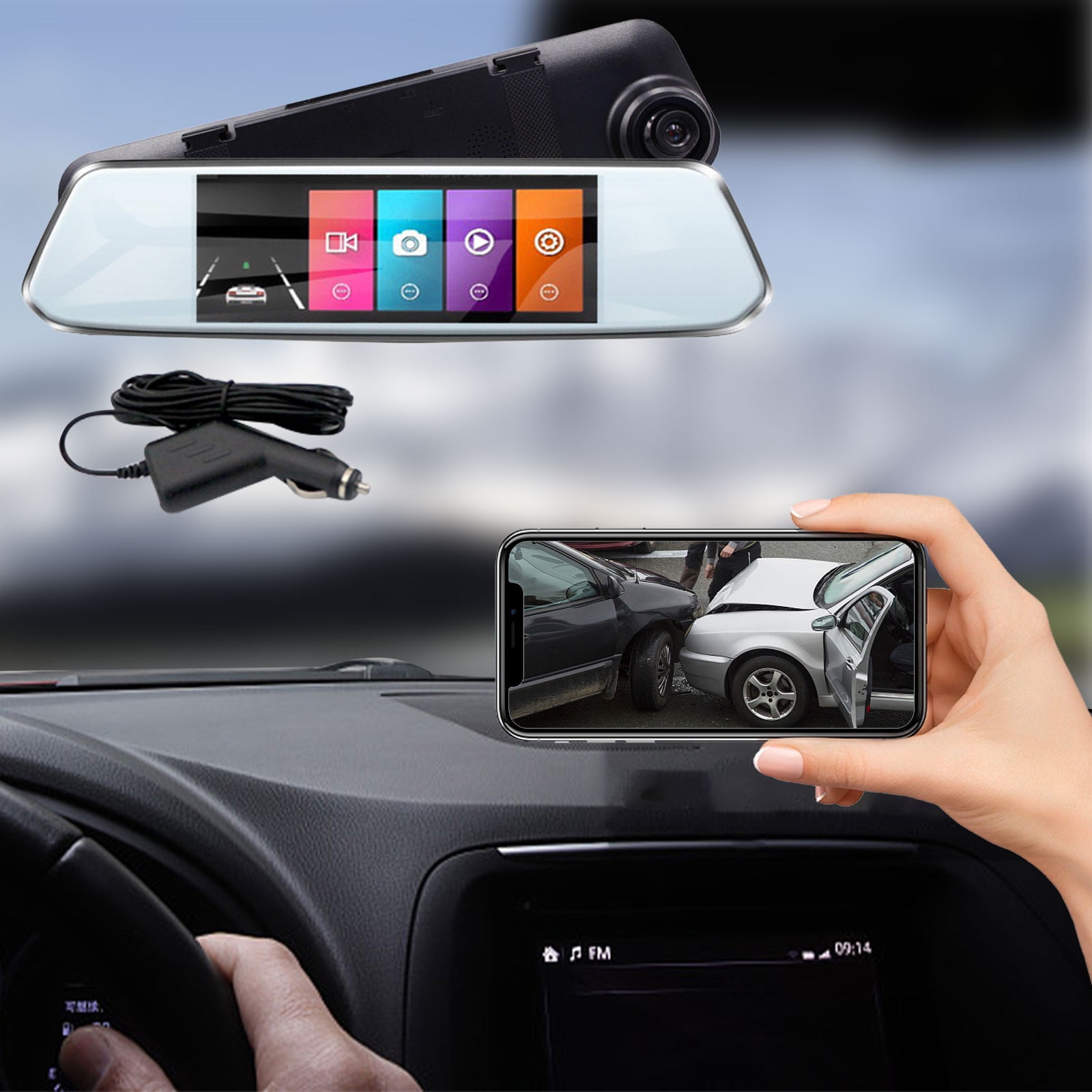 Cameland Car Accessories Mirror Dash Cam Backup Camera12 Inch, HD Smart ...