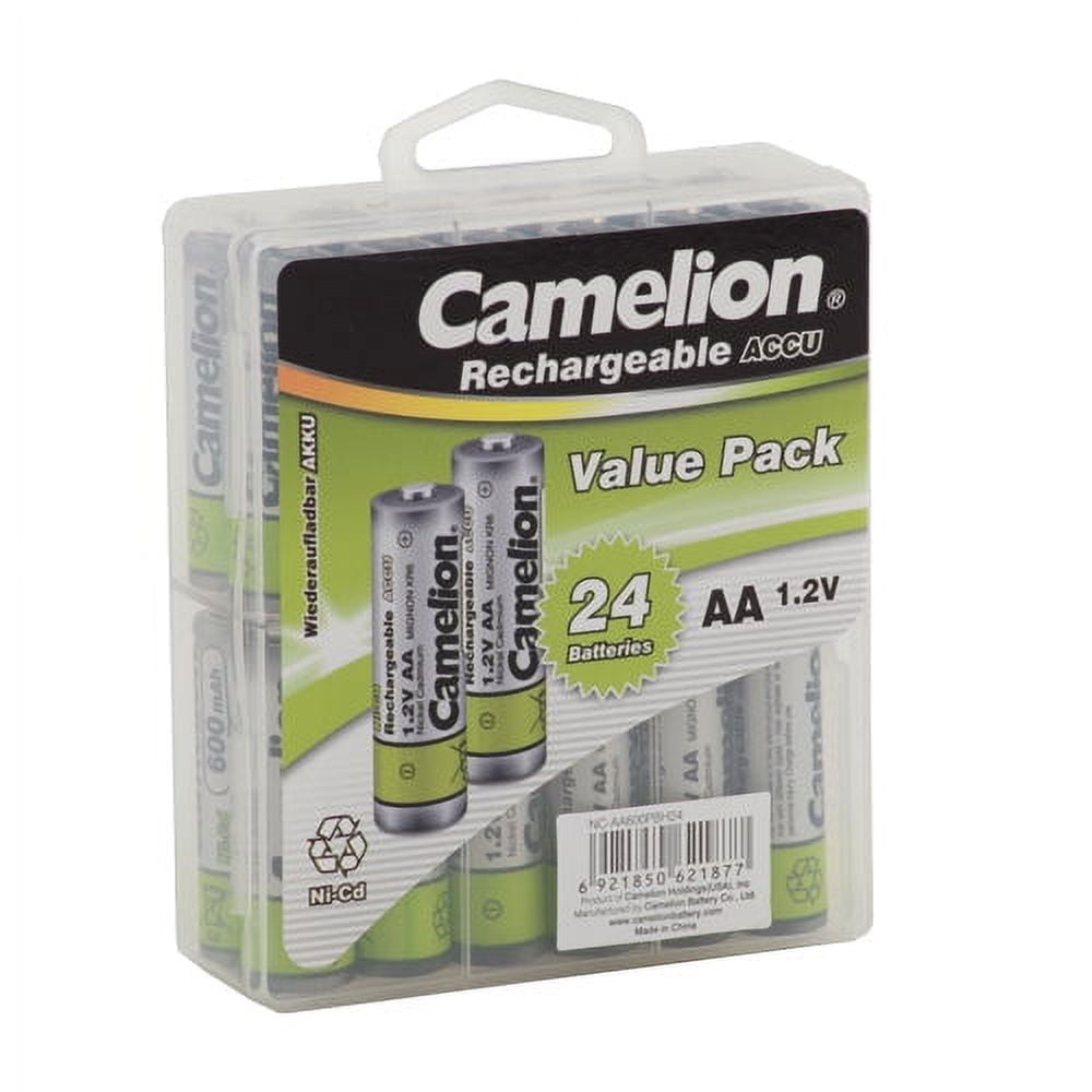Camelion AA Ni-Cd Rechargeable Batteries 600mAh Hard Plastic Case of 24 ...