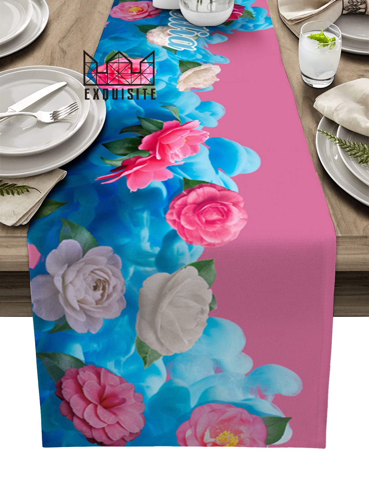 Camellia Blue Smoke Dream Table Runner ration Home r Dinner Table ...