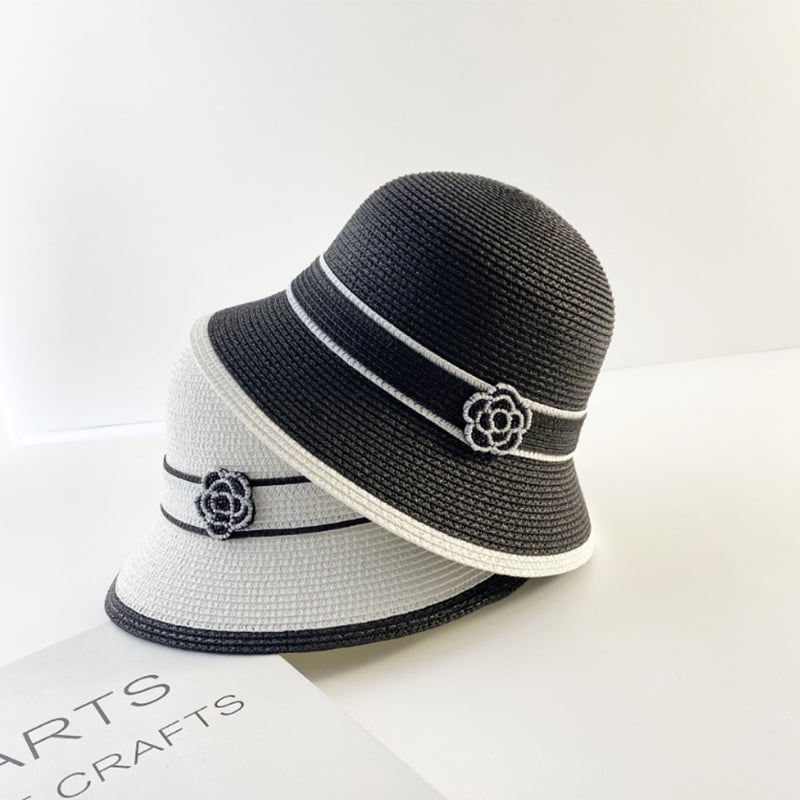 Camellia Channel Style Summer Sun protection Straw Hat for Women Beach ...