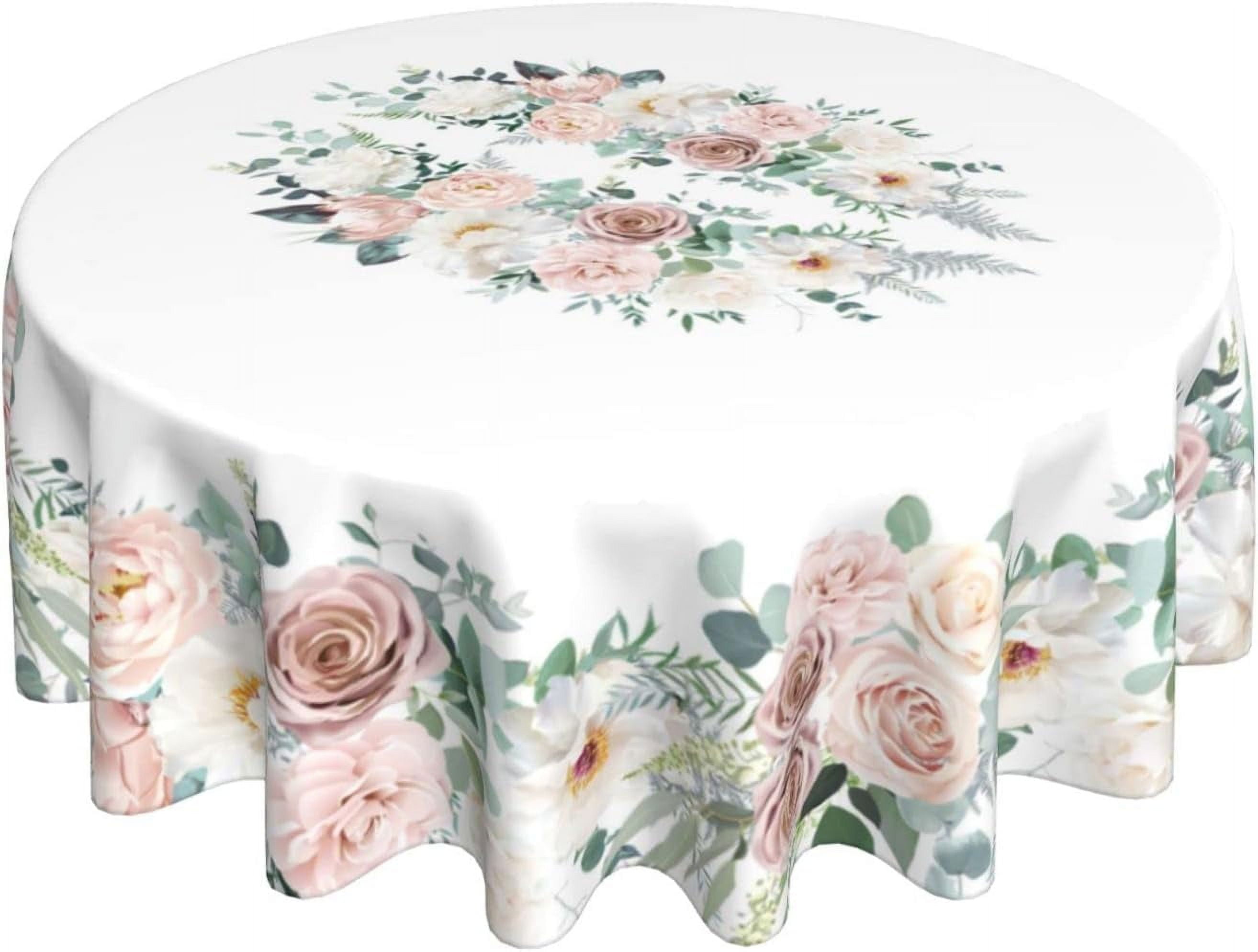 Camellia Floral Flower Pink Rose Round Table Cloth Decorative Fabric ...