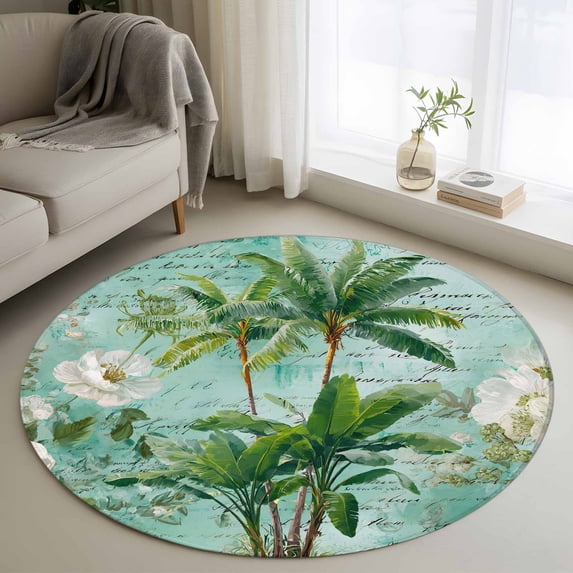 Camellia Flower Palm Tree 3.3' Round Rug for Bedroom Reading Corner ...
