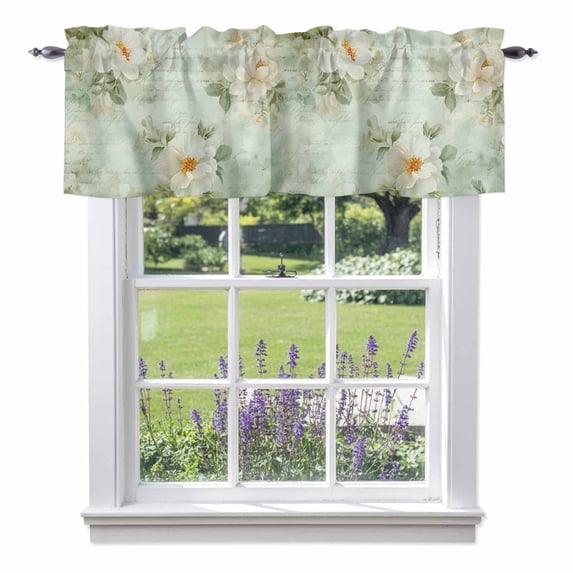 Camellia Flower Valances for Windows White Floral Mint Green Boho ...
