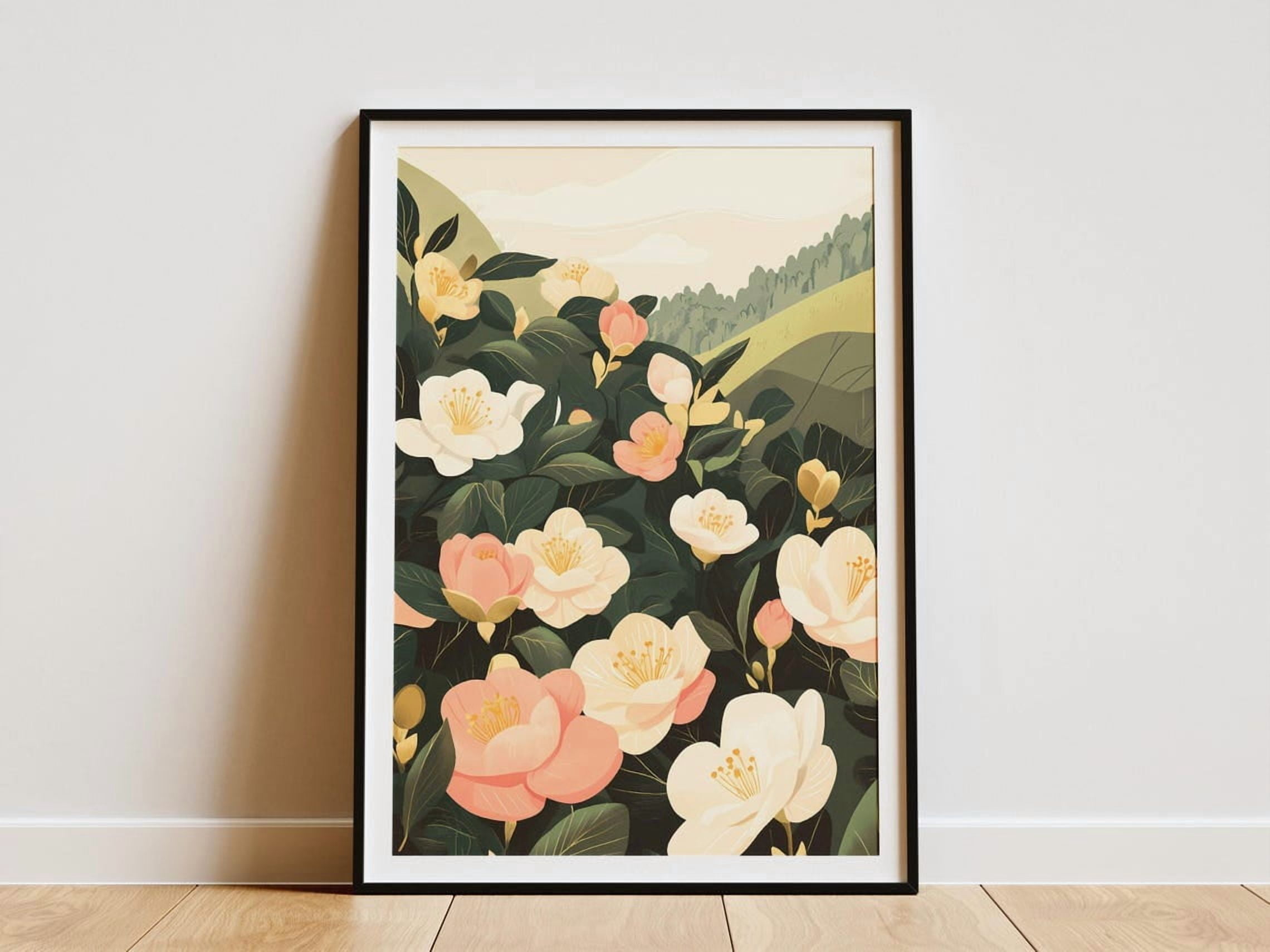 Camellia Hillside Blooming Flowers Botanical Pink White Flower Modern ...