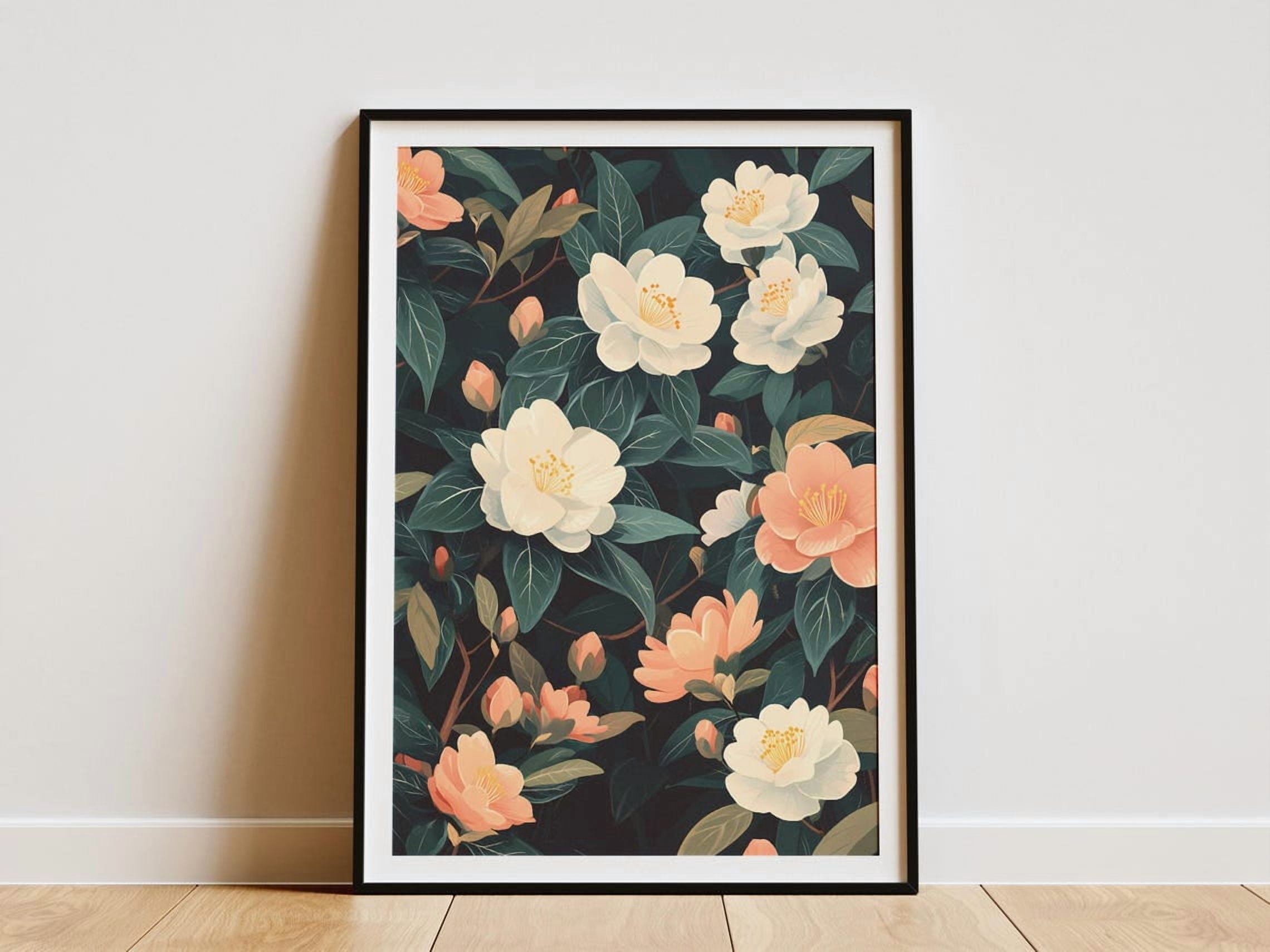 Camellia Hillside Botanical Floral Peach and White Flower Modern ...
