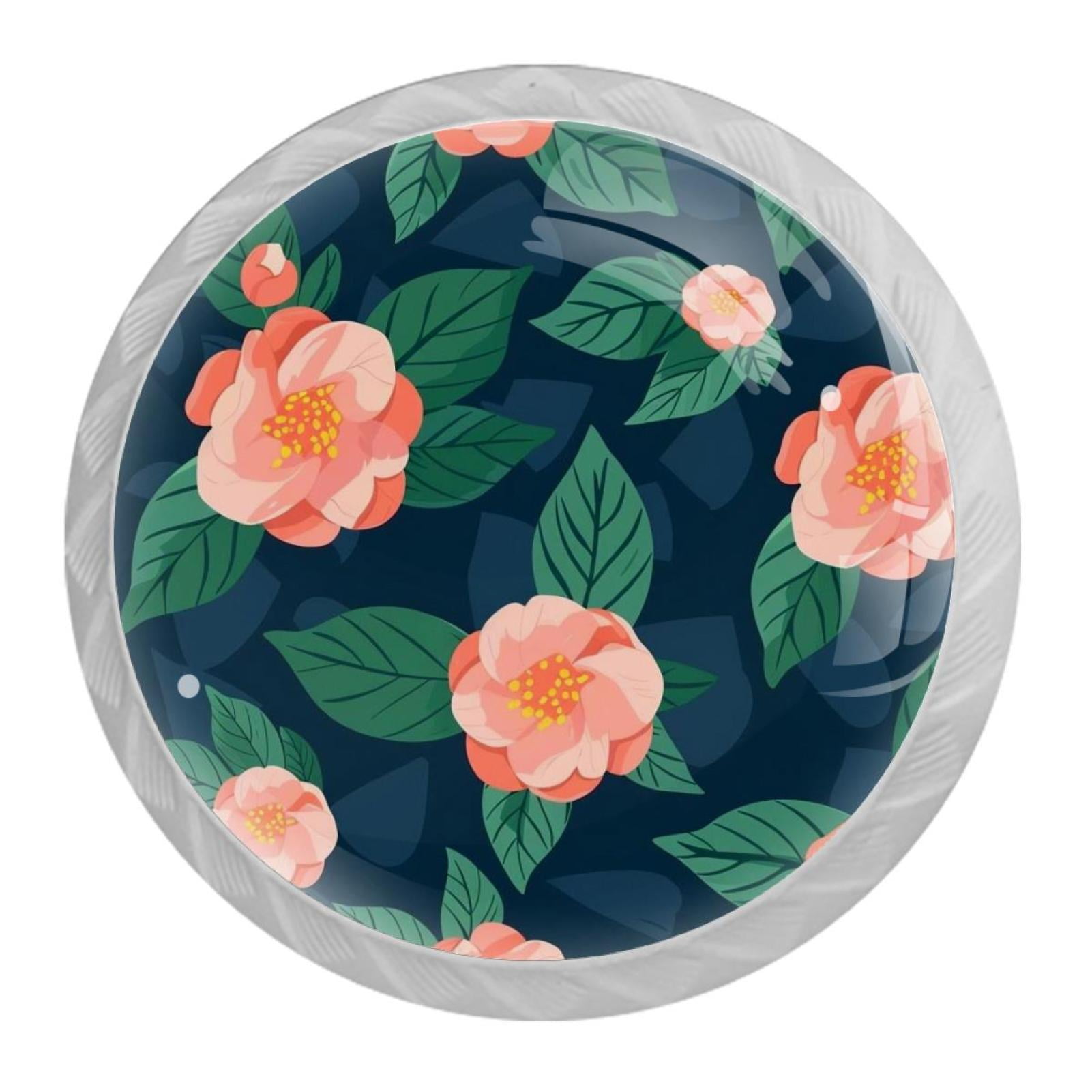 Camellia Leaf Green Drawer Knobs, 4 Piece Set Decorative Kitchen Knobs ...