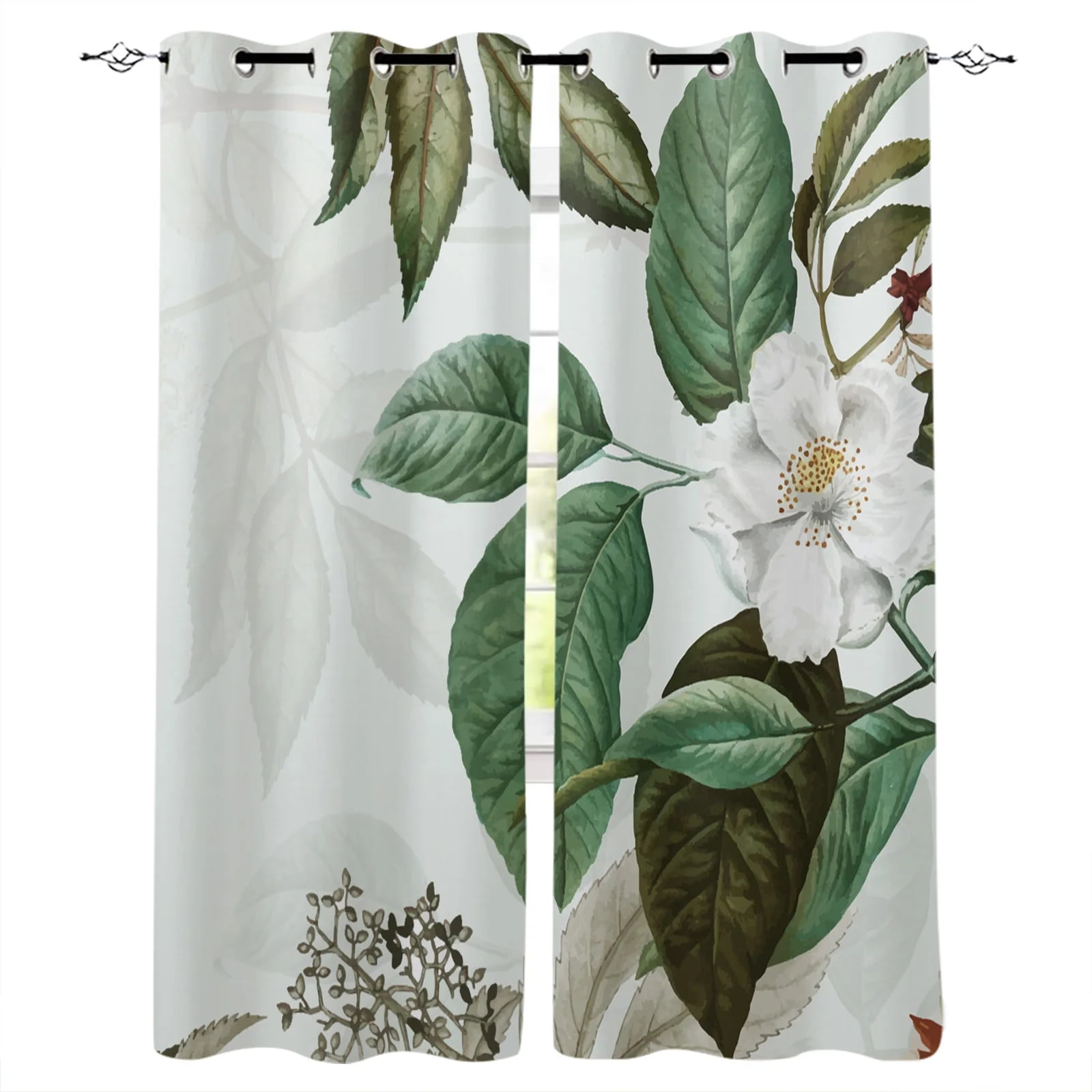 Camellia Plant Simple Retro Curtains For Living Room Bedroom Window ...