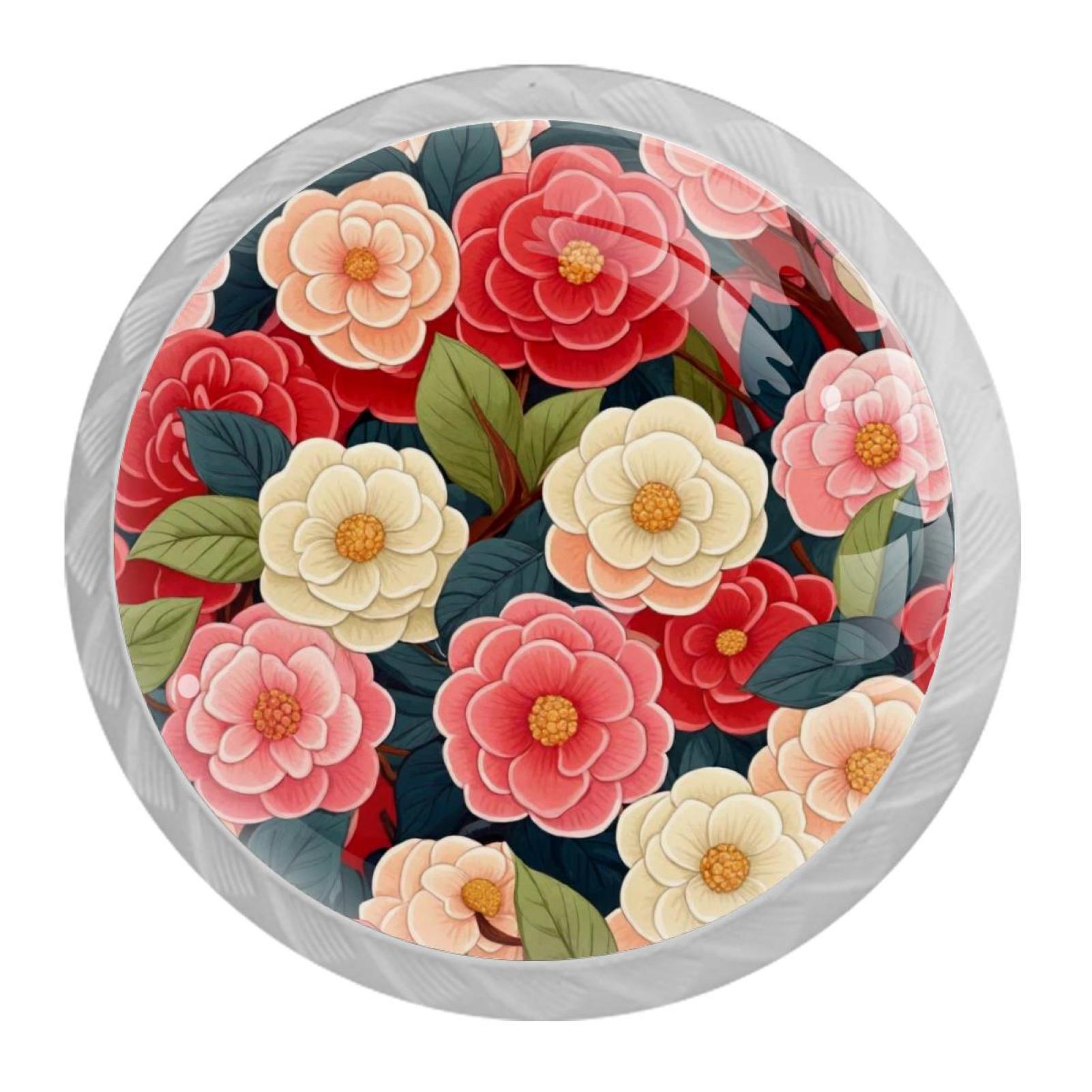 Camellia Red White Custom Drawer Knobs - Transparent Cabinet Knobs ABS ...