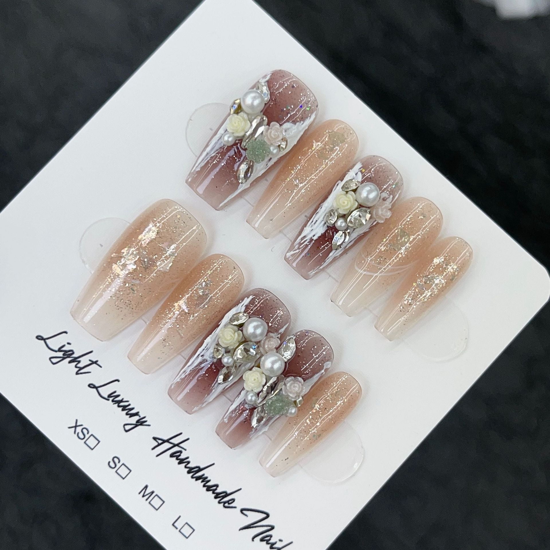 Camellia gypsum butterfly smudge hand-worn nail piece light luxury pure ...