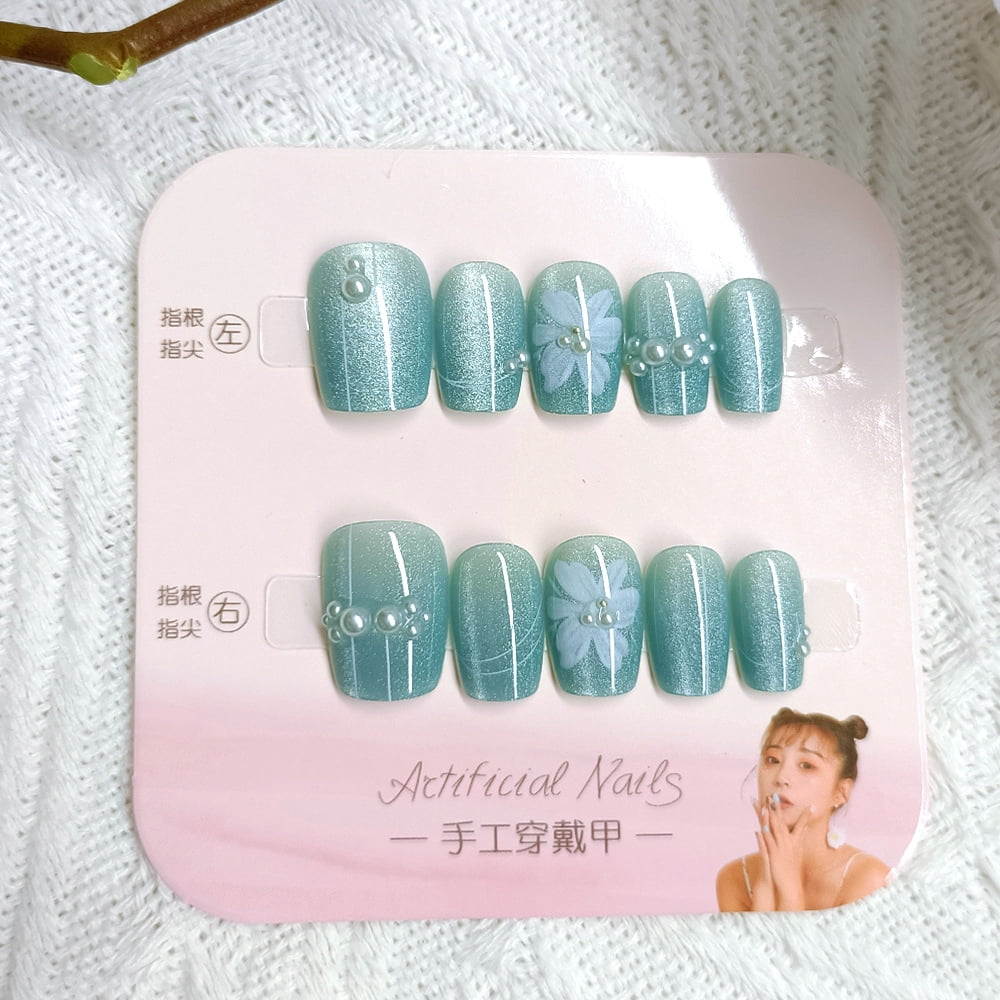 Camellia phototherapy nail patch, simple pearl nail art 10 pieces, sub ...