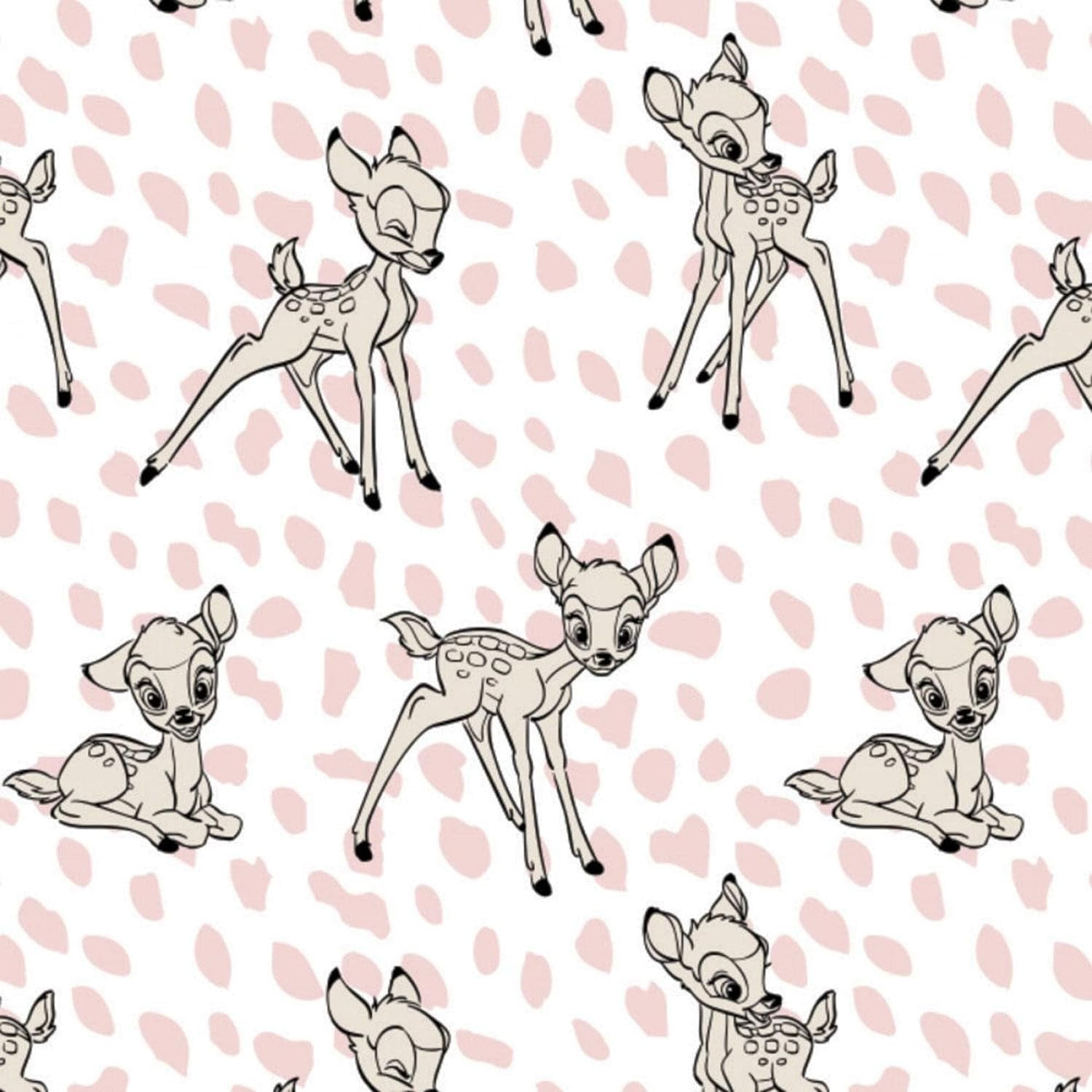 Camelot Fabrics Disney Cute & Wild Bambi Fawn Print White Pink 100% ...